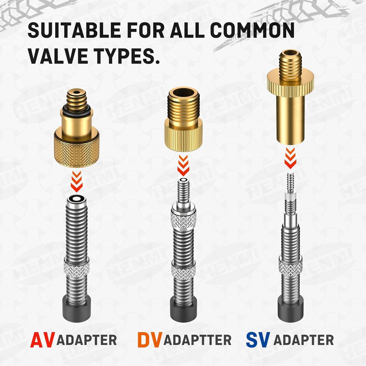 Henmi Bicycle Valve Adapter Set - Universal Fit for All Valves Includes ...