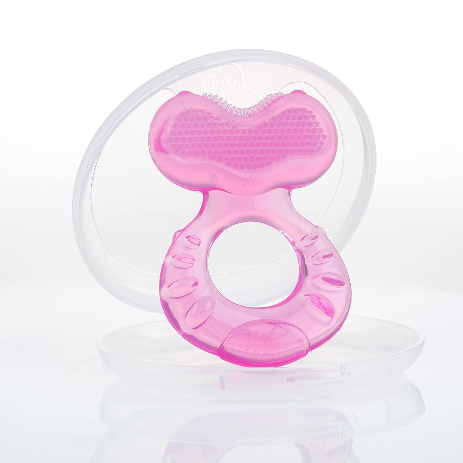 Nuby Silicone Teethe-EEZ Teether with Bristles & Hygienic Case - Pink ...