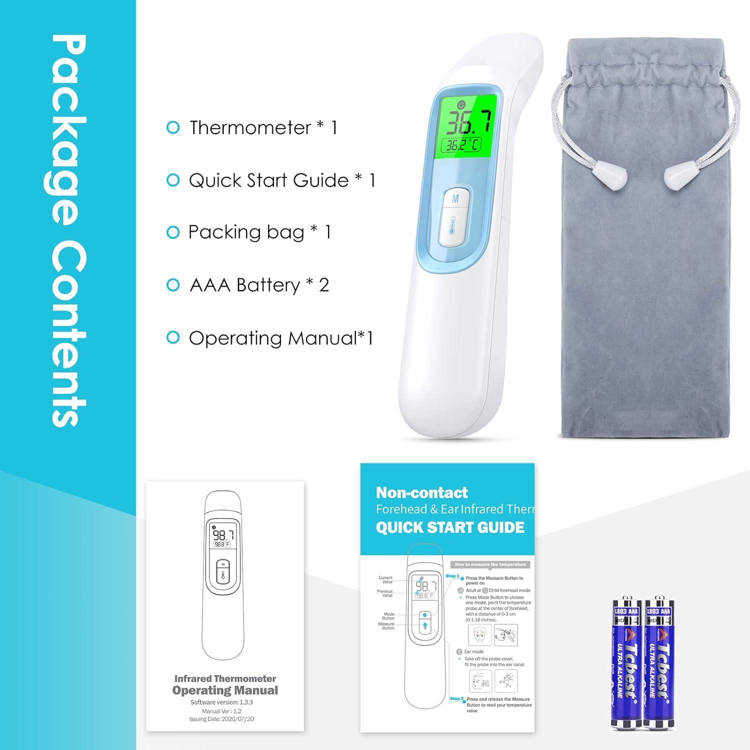 KKmier Ear Forehead Thermometer | No Contact Digital 4-in-1 Infrared | Temperature Checker for ...