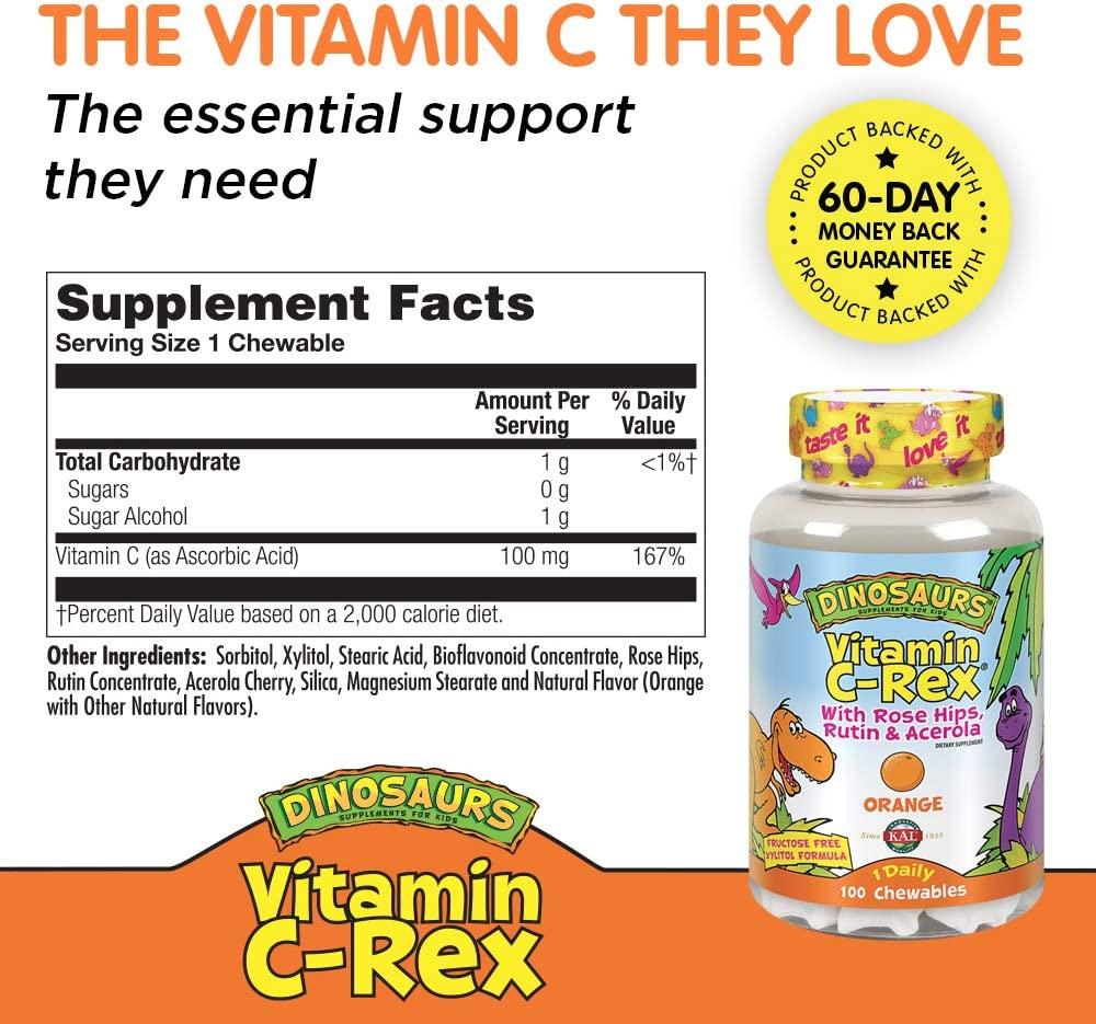 Buy KAL Dinosaurs Vitamin C-Rex Chewables with Rose Hips & Acerola ...