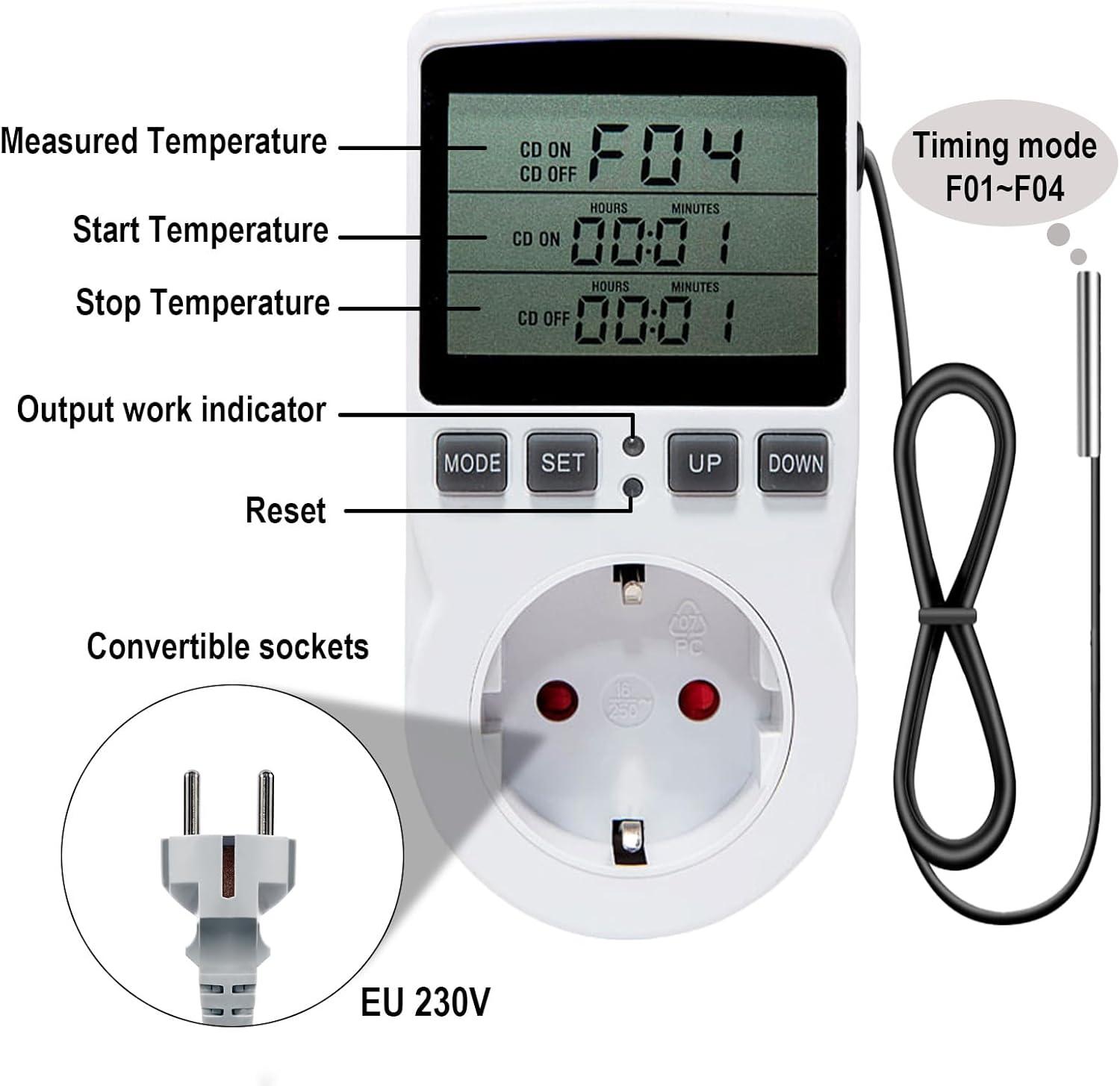 Temperature Controller Socket 230V - Digital Thermostat with Timer for ...