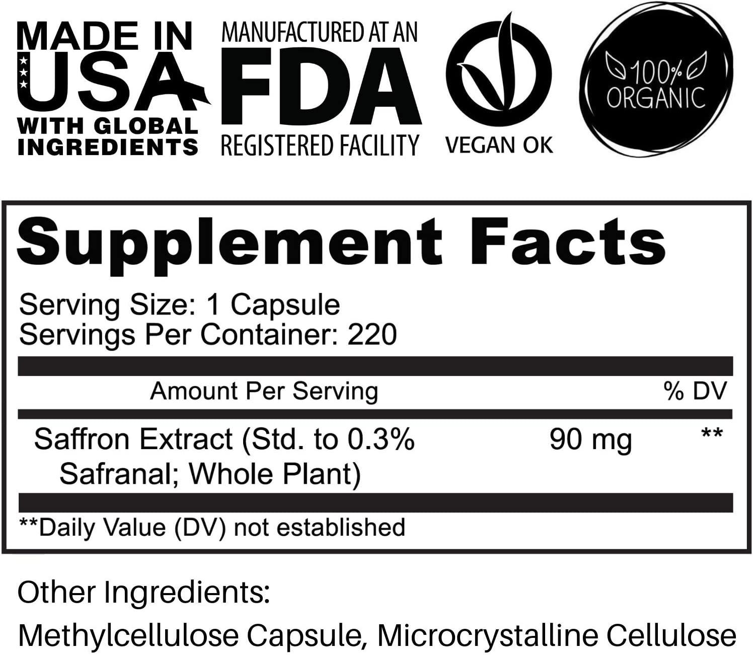 Oculus Organics Saffron Extract Capsules - 220 Capsules 90mg | Mood ...
