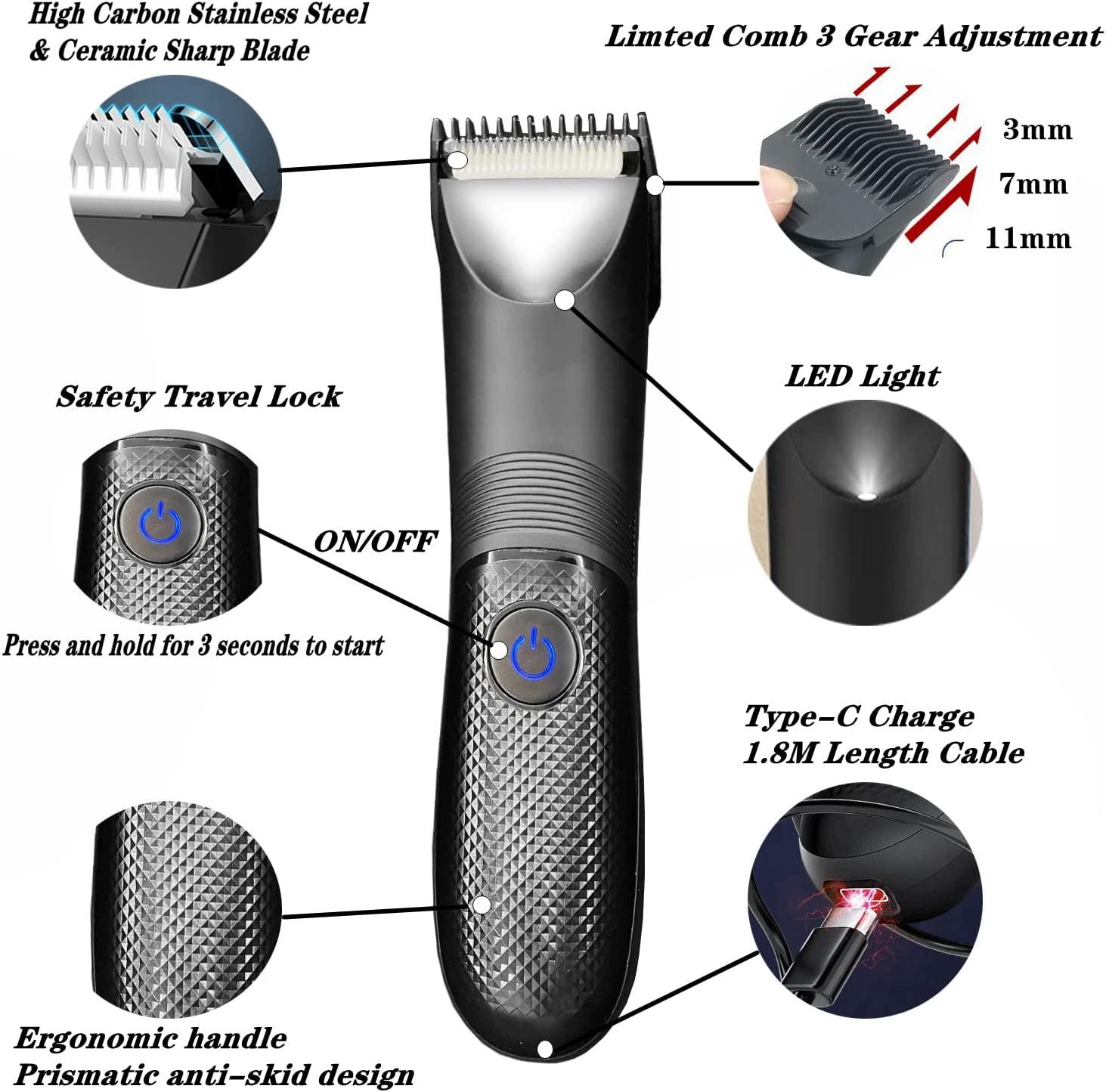 Men's Electric Body Hair Trimmer with LED Indicator - Rechargeable Wet ...