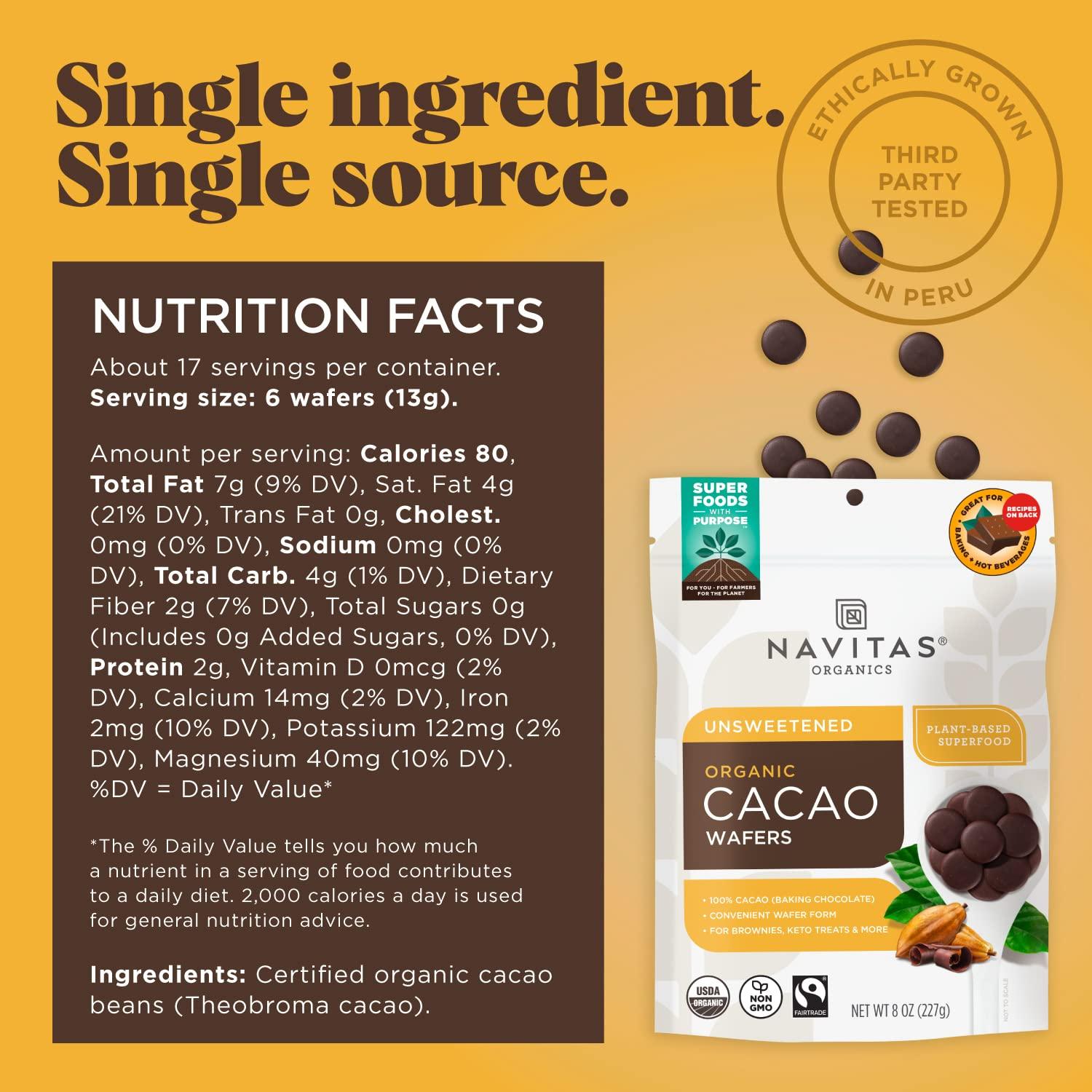 Navitas Organics Cacao Wafers 8oz - Unsweetened Baking Chocolate | Organic, Non-GMO, Fairtrade ...