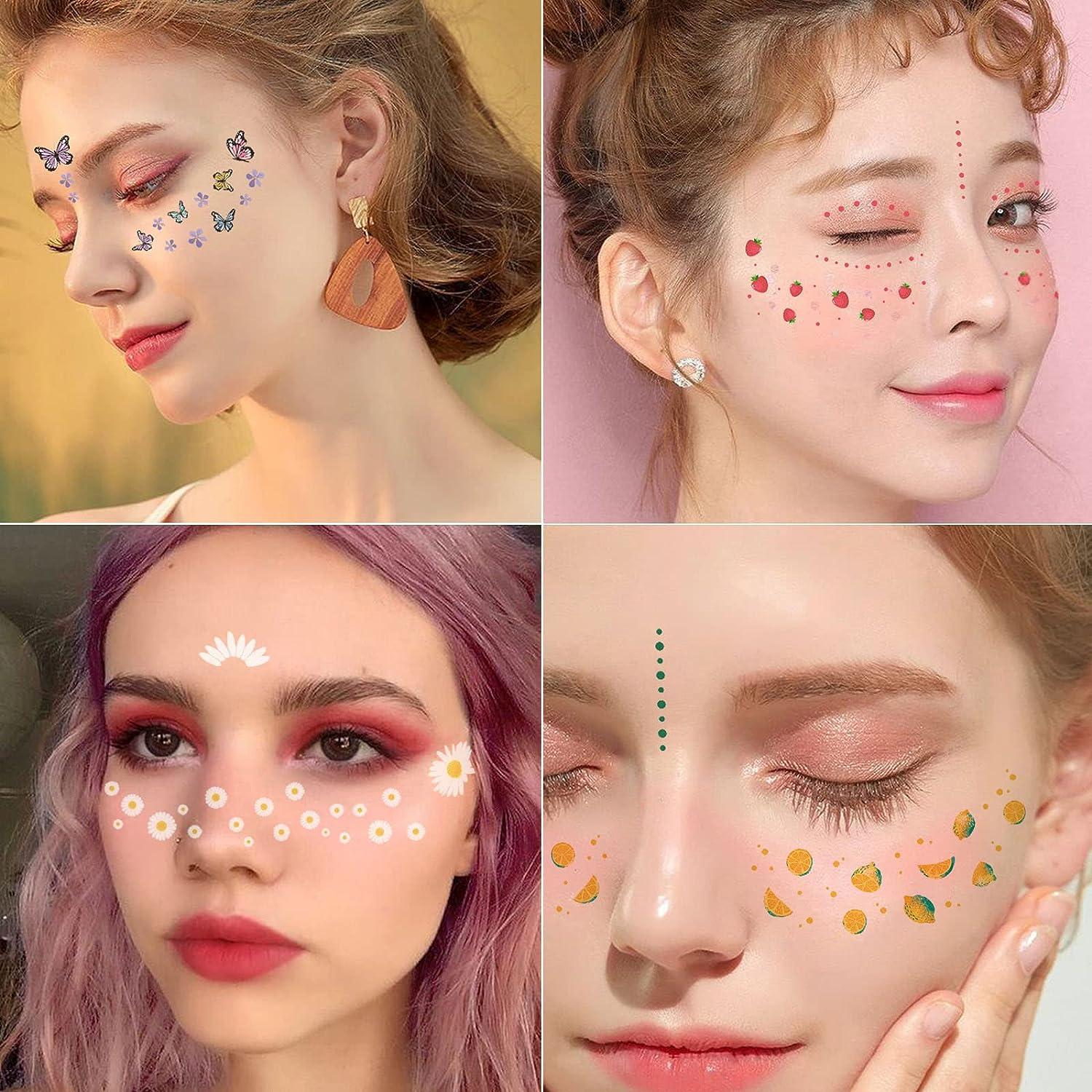 Tazimi Glitter Face Temporary Tattoos - 16 Sheets | Butterfly, Daisy ...