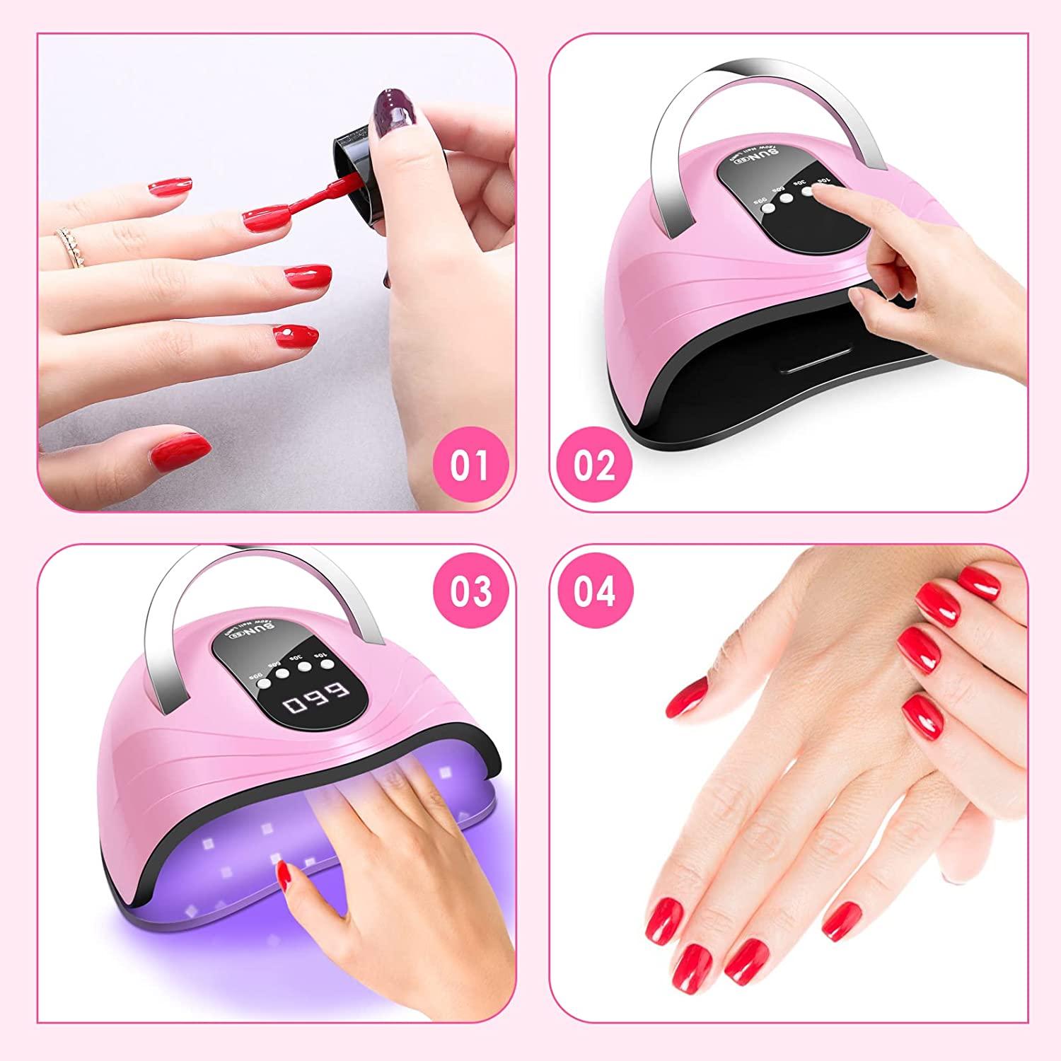 120W UV LED Nail Lamp: Professional Nail Dryer with 4 Timers, Automatic ...