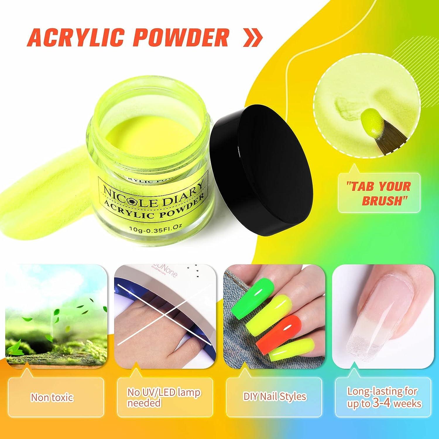 NICOLE DIARY Acrylic Powder Set - 12 Neon Colors for French Manicure ...