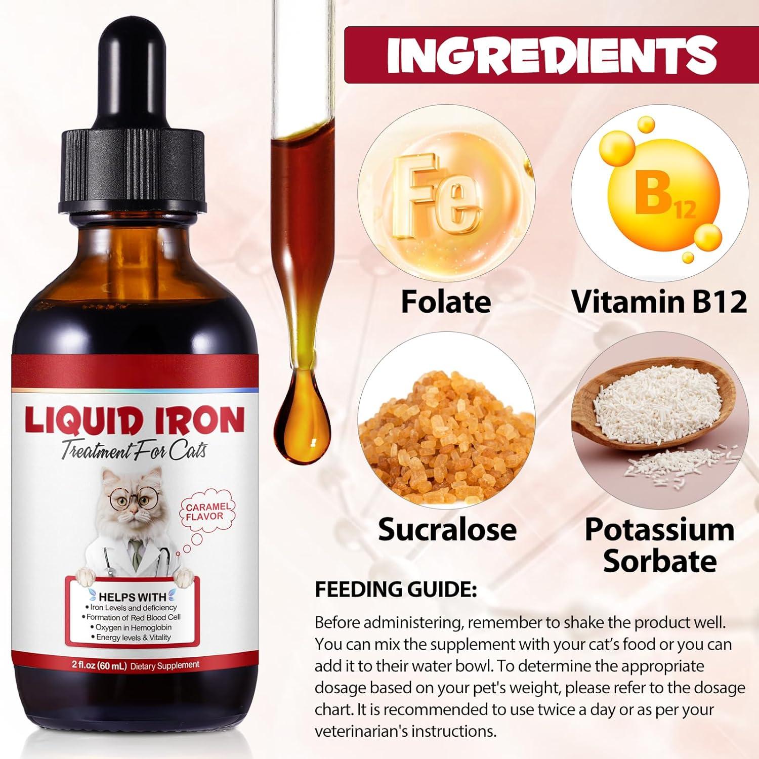 Iron Supplements for Cats 60ML Liquid Iron with Folate and B12 Supports ...