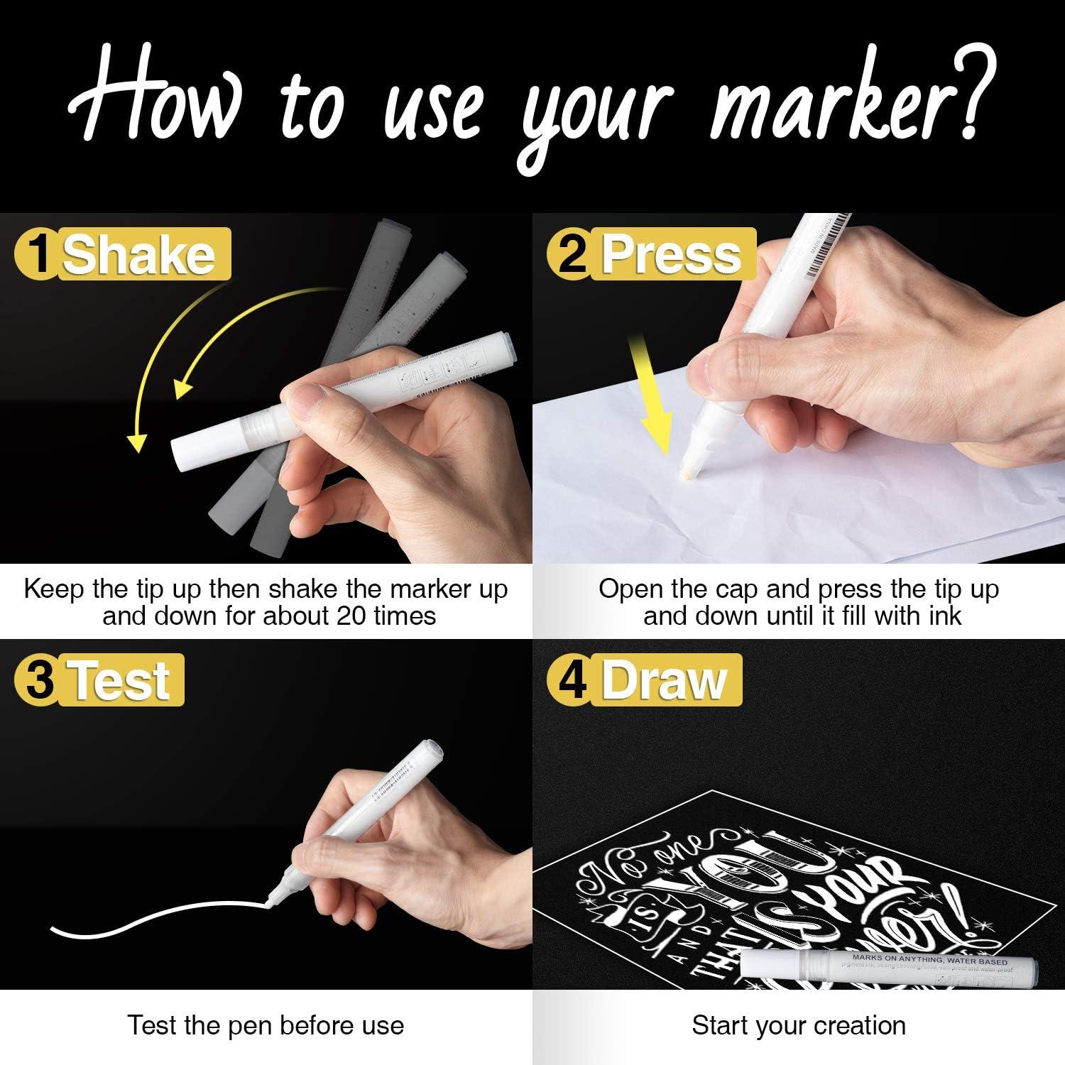 8Pack Acrylic White Paint Marker Set for Art - Ideal for Rock Painting ...