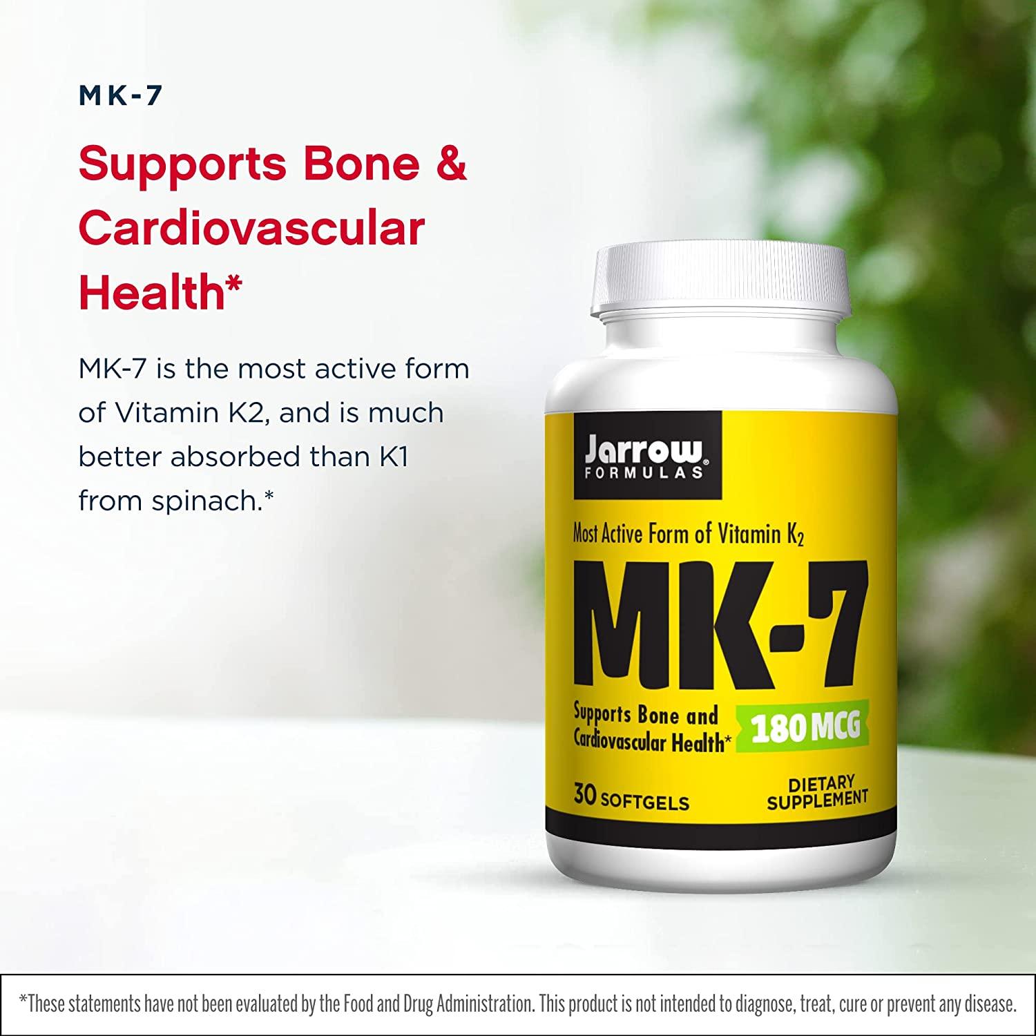 Jarrow Formulas MK-7 Vitamin K2 180 mcg - 30 Softgels | Most Active K2 ...