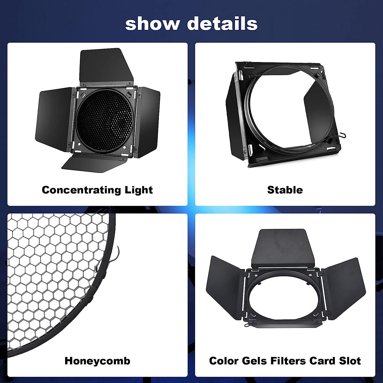 Soonpho BD-04 Barn Door with Honeycomb Grid and 4 Color Gel Filters ...