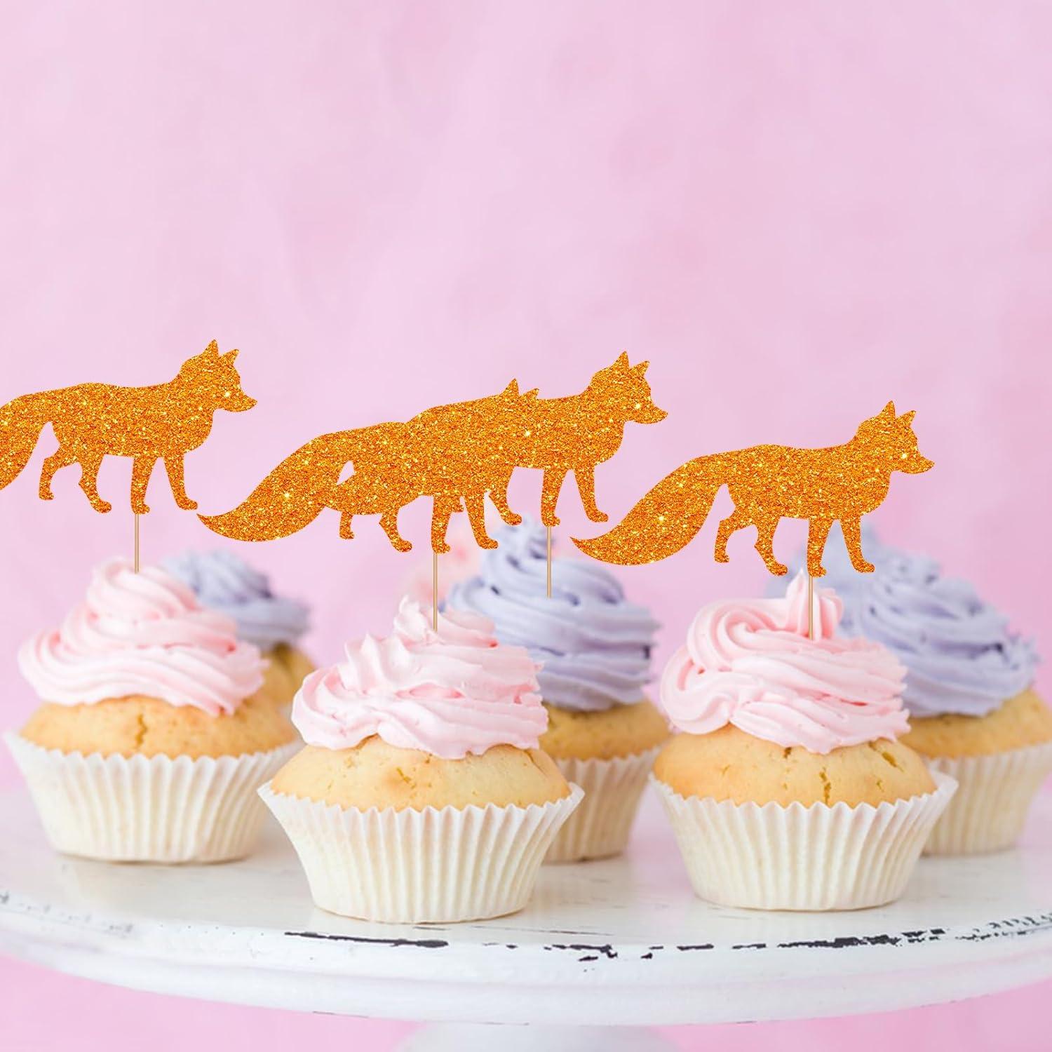 Fox Cupcake Toppers Woodland Animal Cupcake Decor Orange Glitter Cake ...
