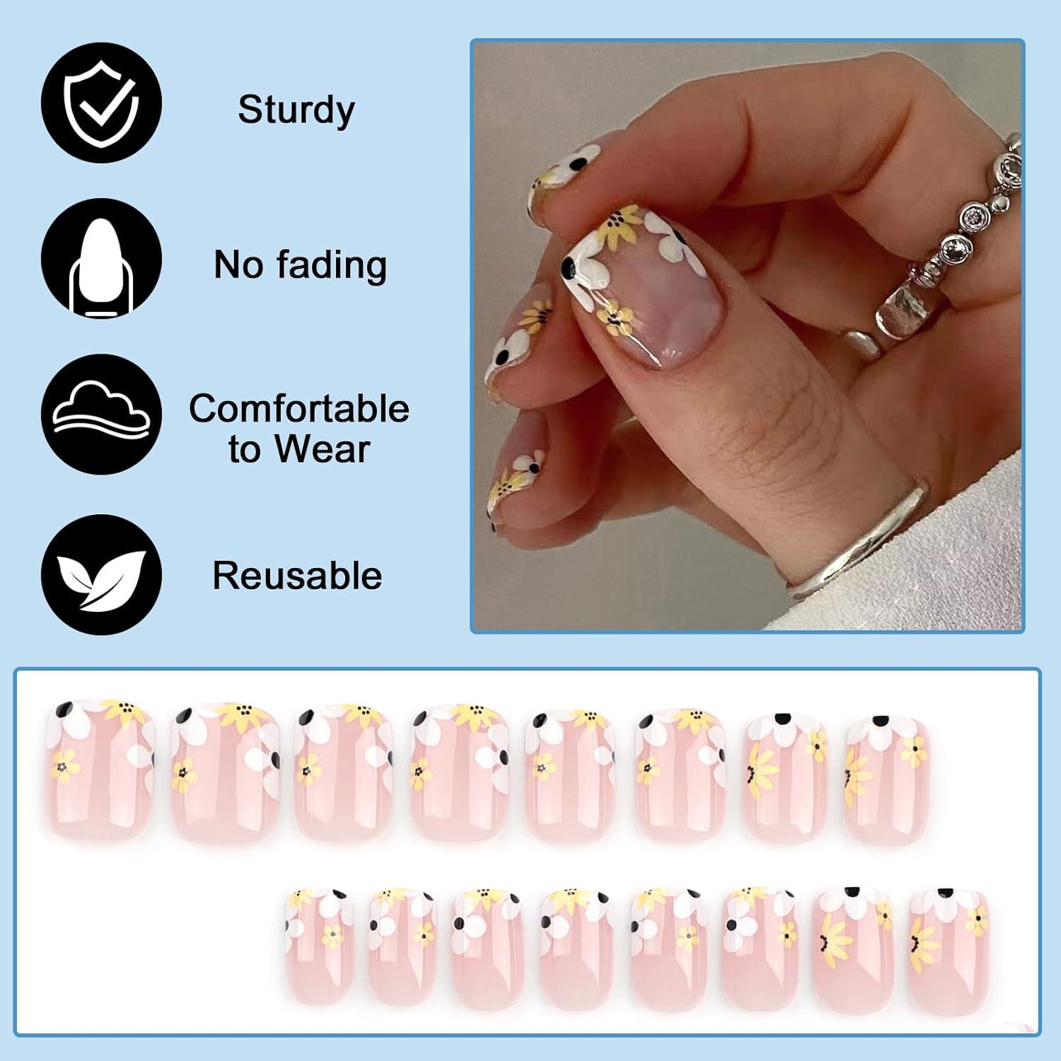 24 Pieces Short Angular Nude French Press On Nails - Acrylic Ballerina ...