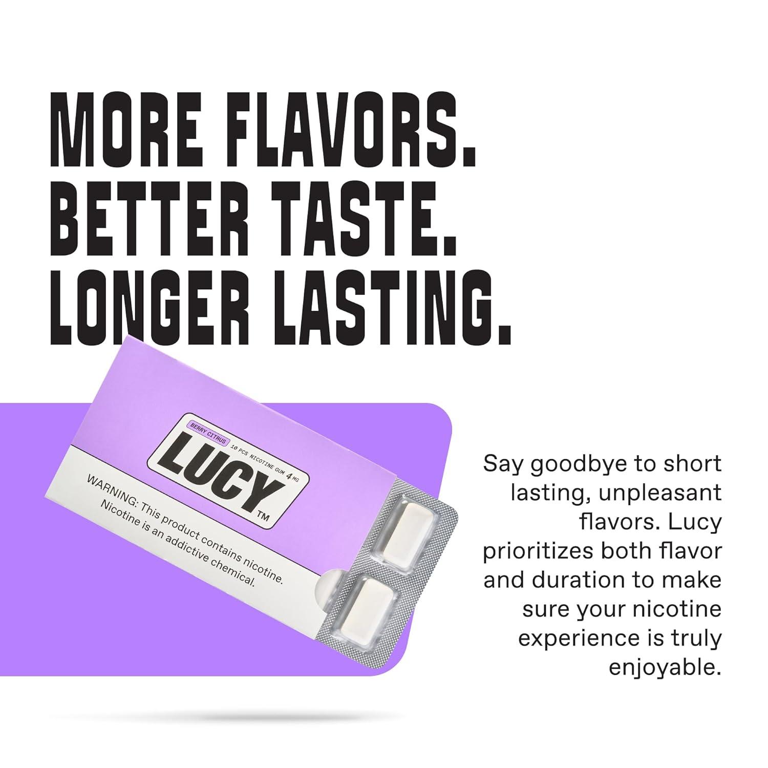 Lucy Nicotine Gum 4mg 100 Count - Berry Citrus Flavor | Convenient On ...