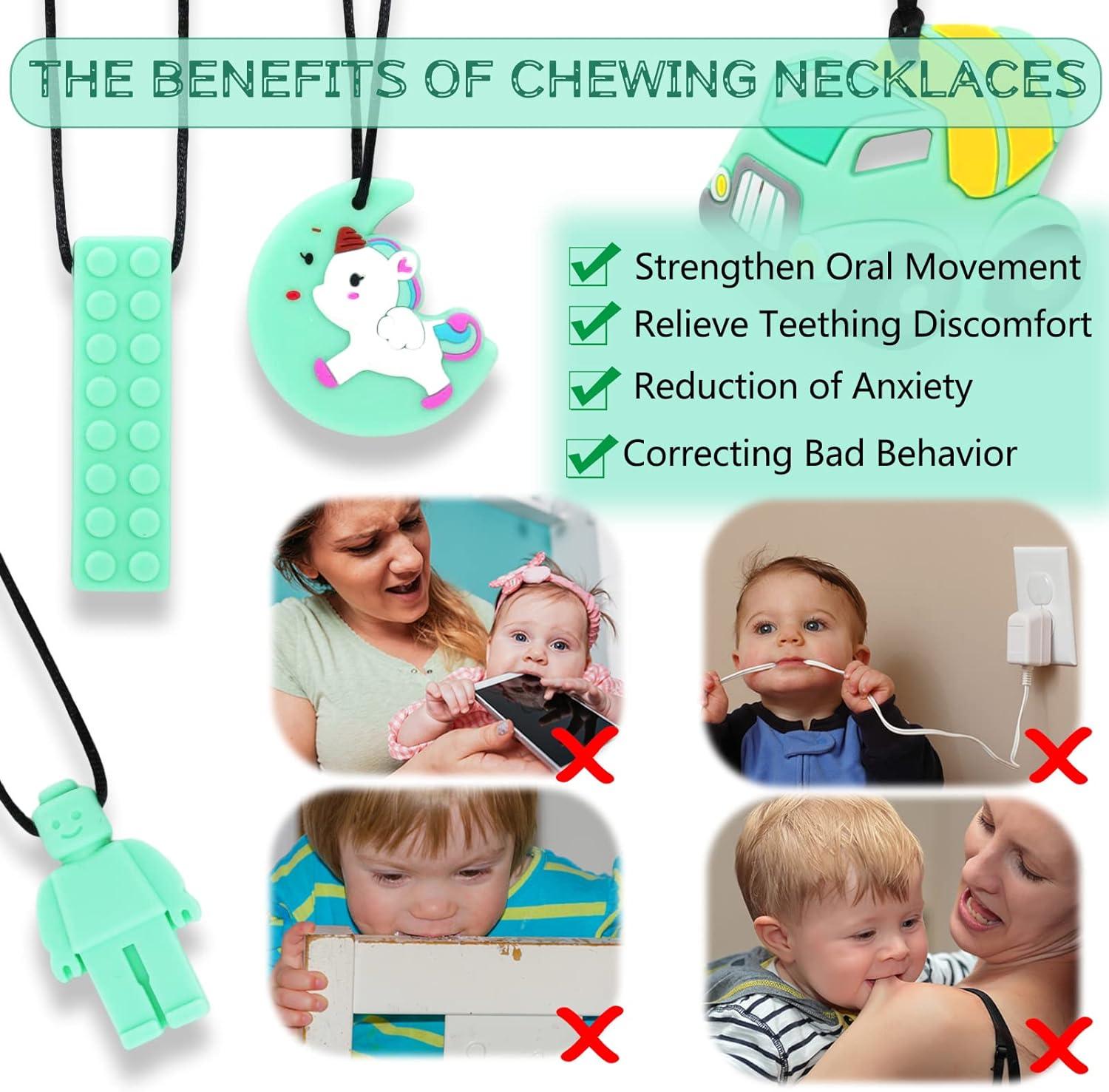 Sensory Chew Necklace for Kids - Mint Green Silicone Teether for Autism ...