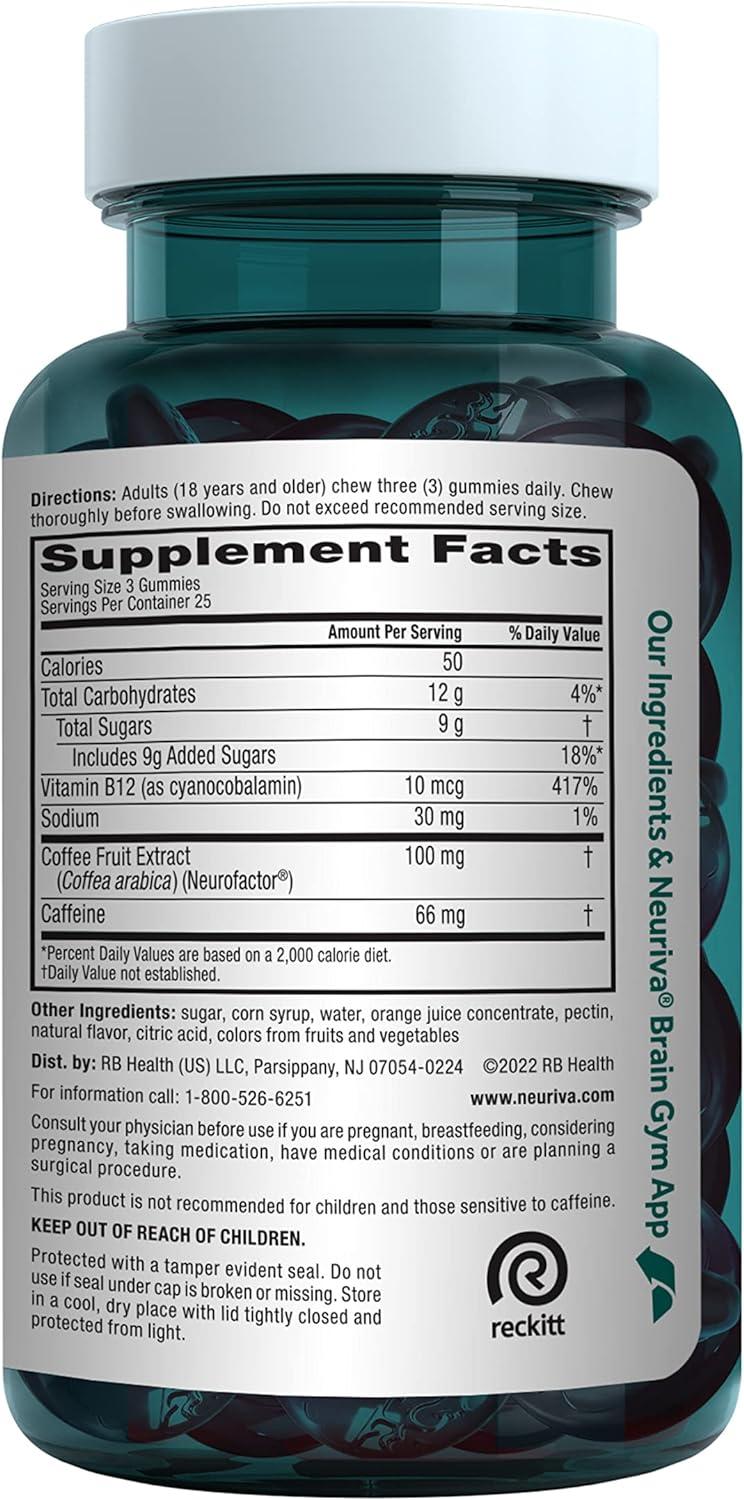 NEURIVA Brain + Energy Gummies 75ct - Nootropic Supplement for Focus ...