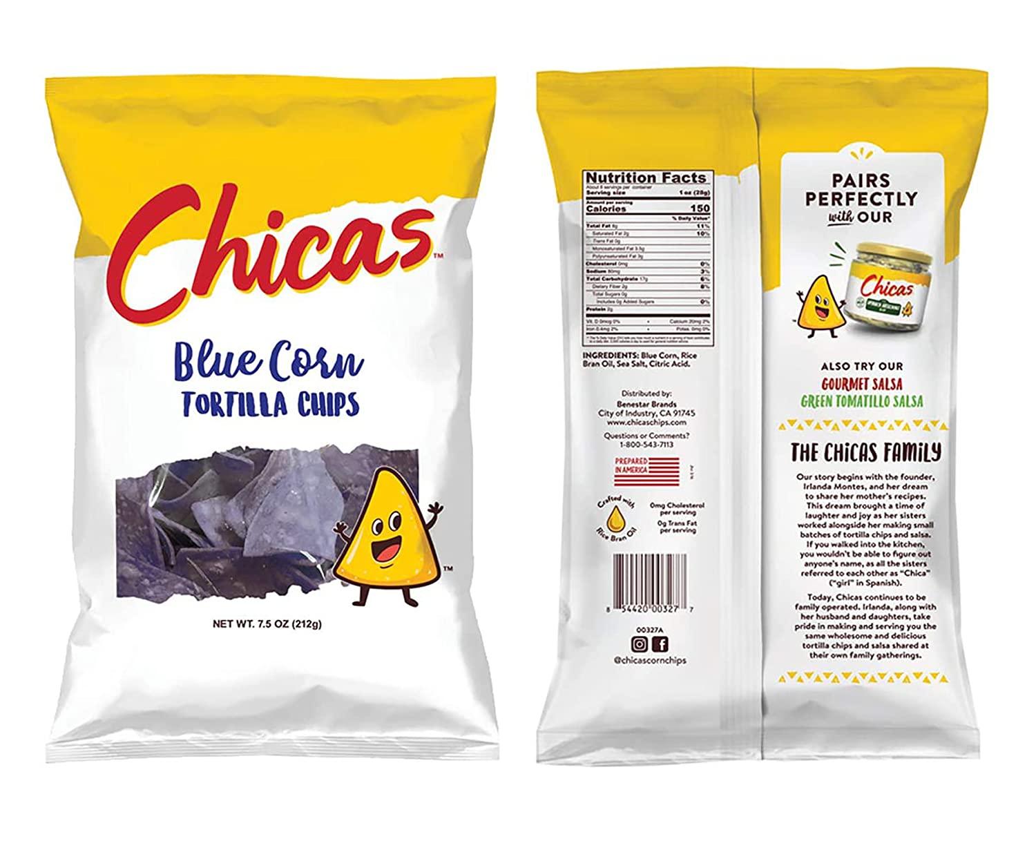 Chicas Tortilla Chips, Blue Corn Tortilla Chips, Lightly Seasoned with ...