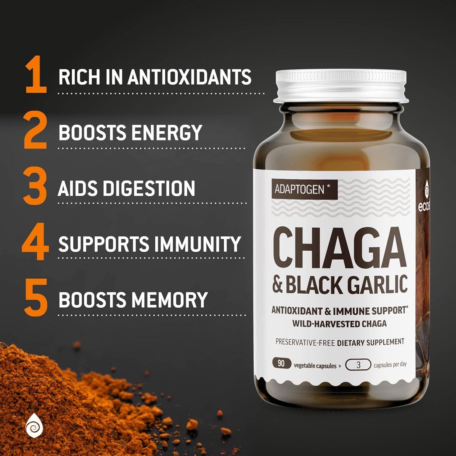 Wild Chaga Mushroom & Aged Black Garlic Capsules - 1500mg Antioxidant ...