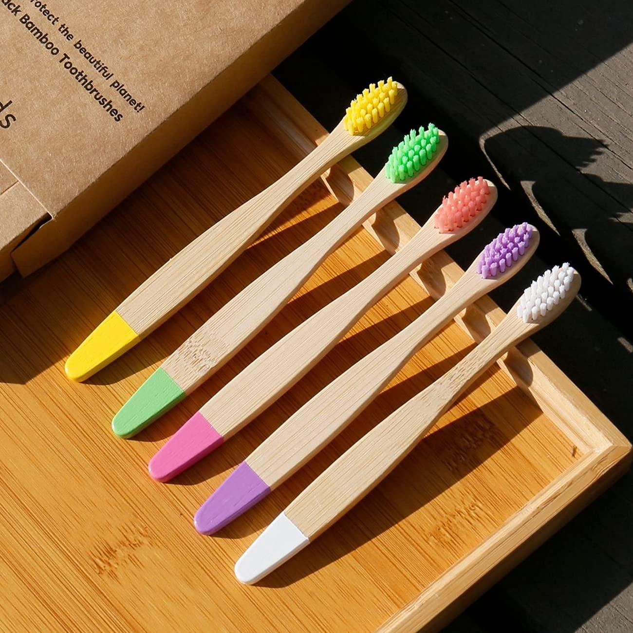 ANXUN Kids Bamboo Toothbrushes 5 Pack - Eco-Friendly Biodegradable ...