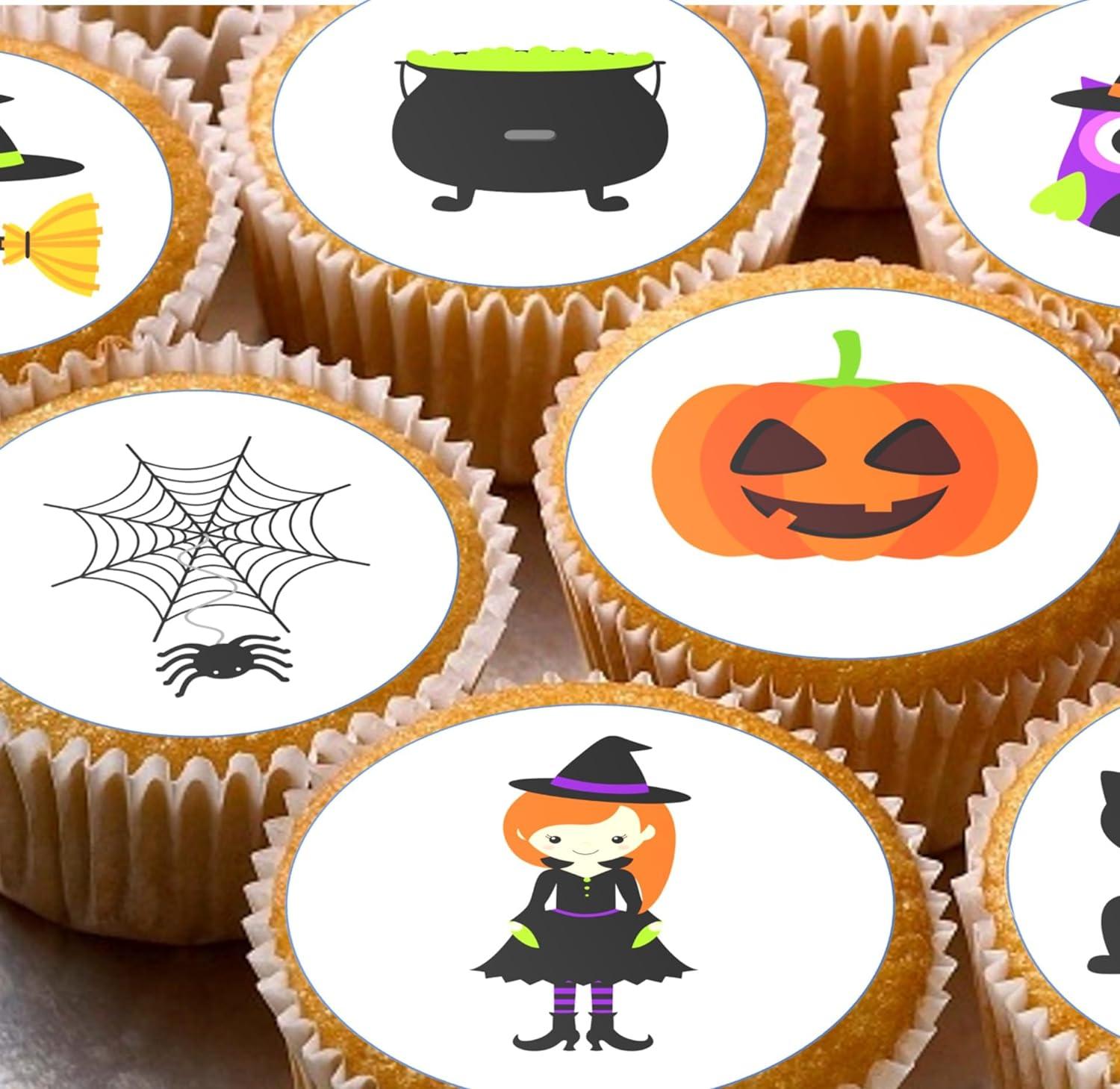 24 Halloween Witch style pre-cut Cupcake Cake Toppers Wafer Rice Paper ...