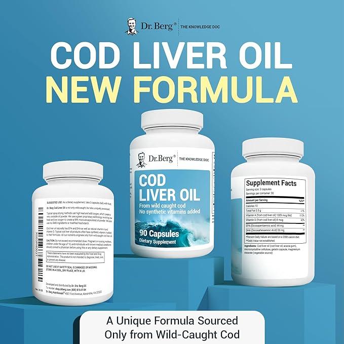 Dr. Berg Cod Liver Oil Capsules - Omega-3 DHA & EPA Vitamins A & D ...