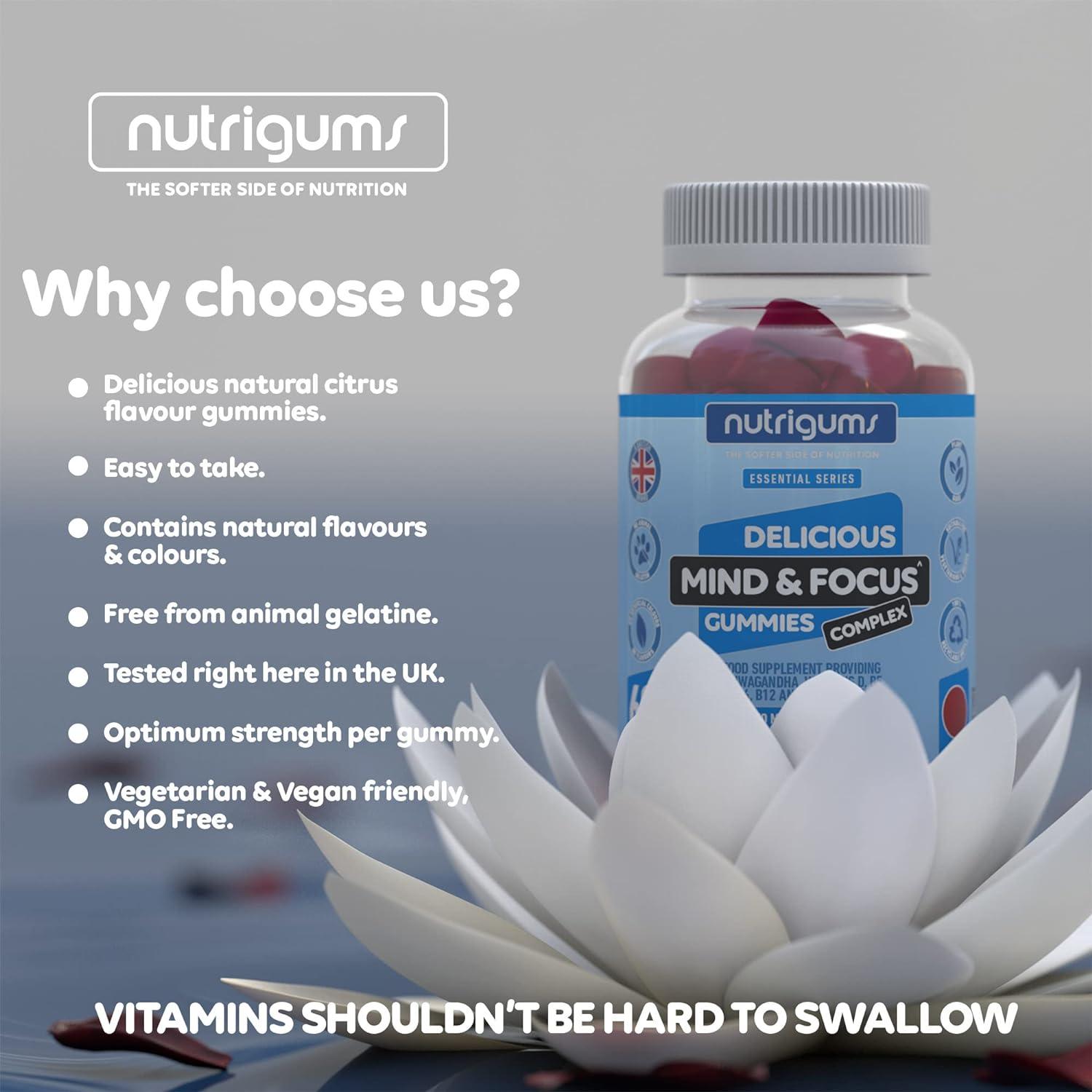 Nutrigums Mind & Focus Ashwagandha Gummy - Raspberry Flavour | 60 Vegan ...