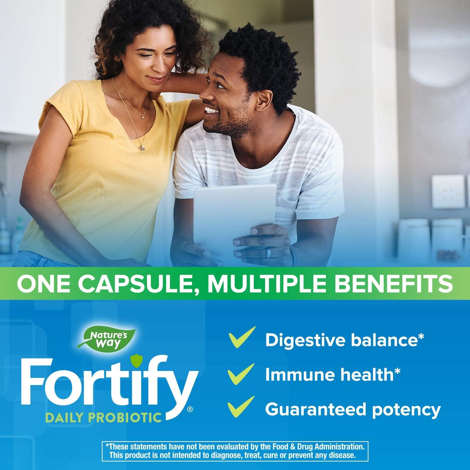 Nature's Way Fortify Daily Probiotic - 30 Billion Live Cultures, 10 Strains, Prebiotics, 30 ...