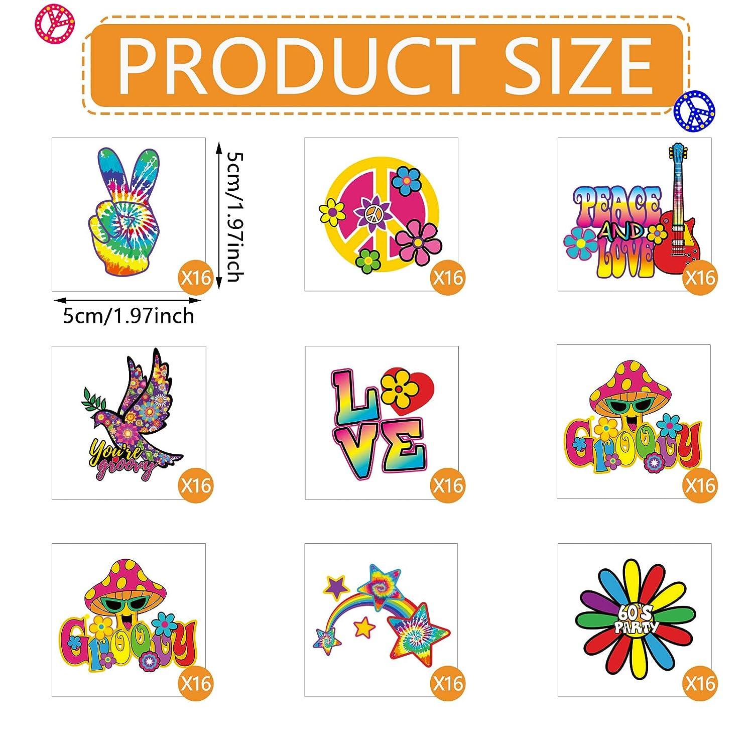 Hippie Temporary Tattoos Stickers for Kids - 144 Piece Assorted Pack ...