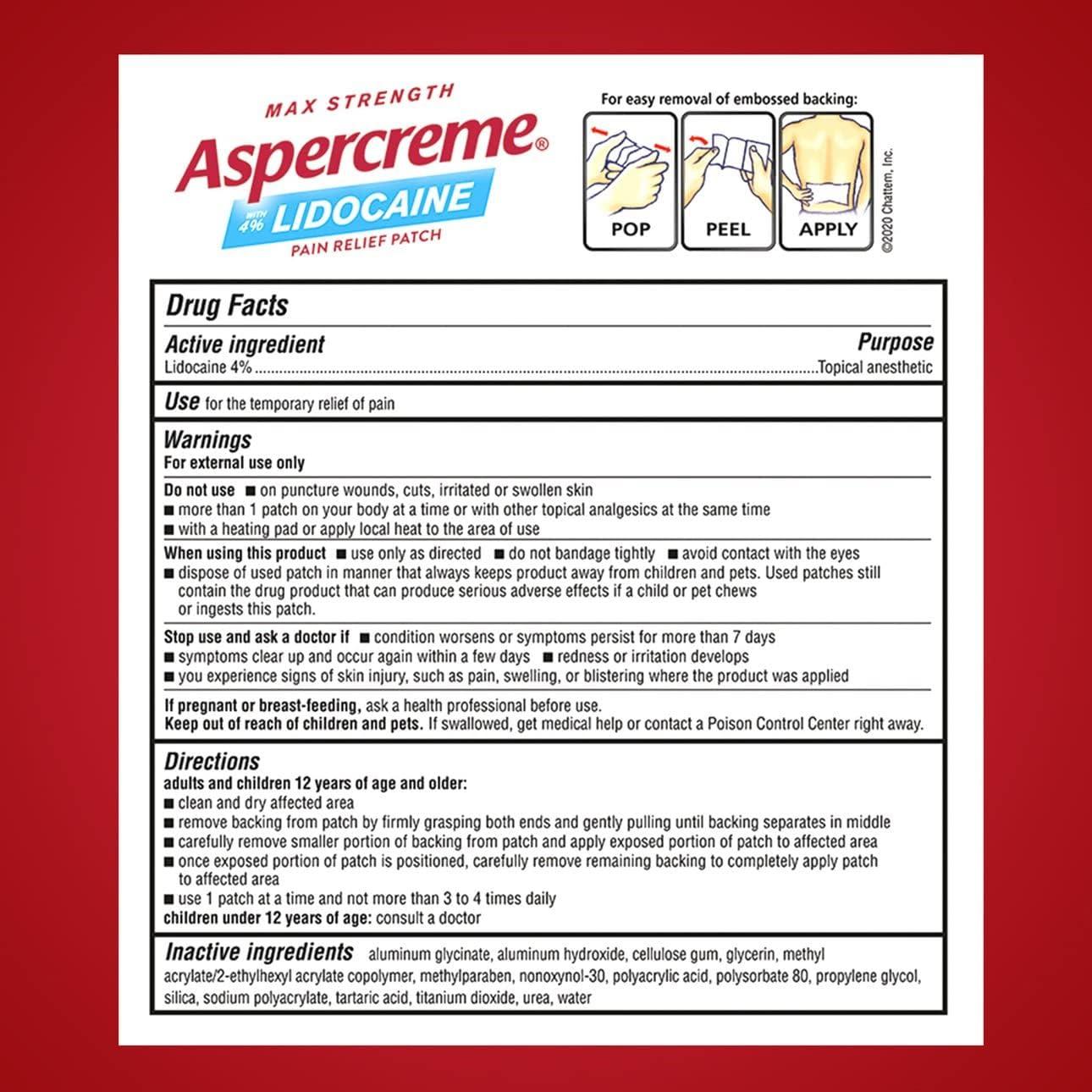 Aspercreme Lidocaine Patches XL - 3 Each Pack of 4