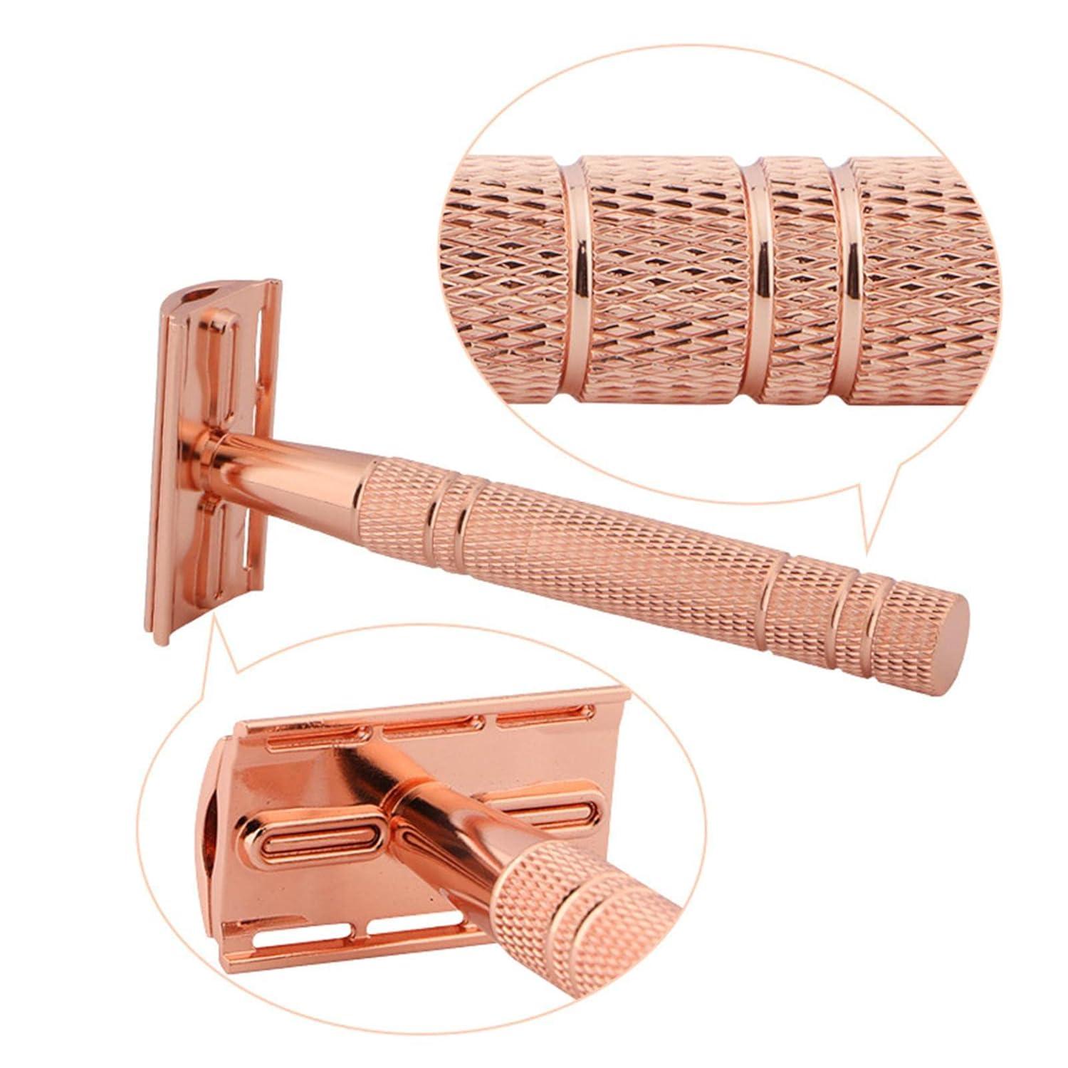 Classic Rose Gold Double Edge Razor | Premium Safety Razor with 5 ...