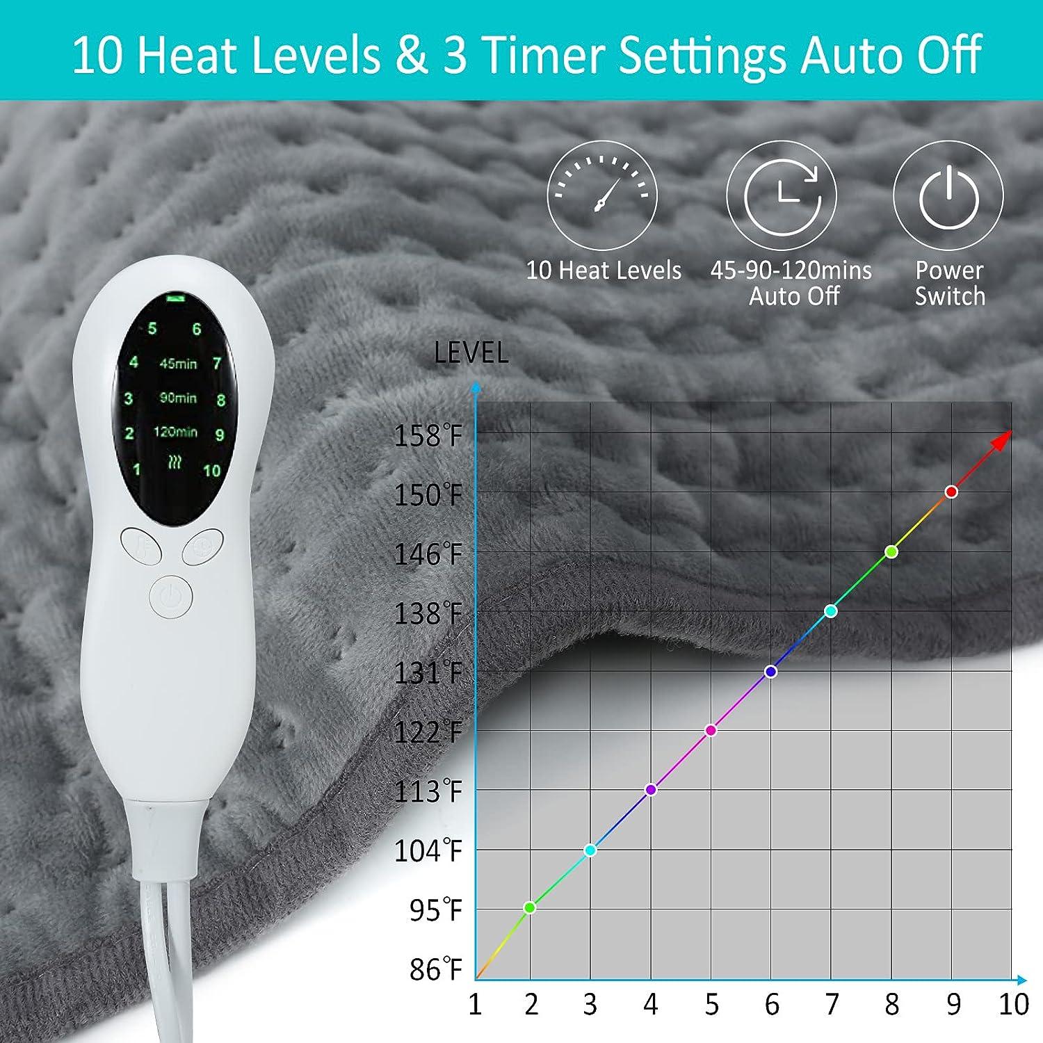 Electric Heating Pad for Pain Relief - 10 Heat Settings, Auto Shut Off ...