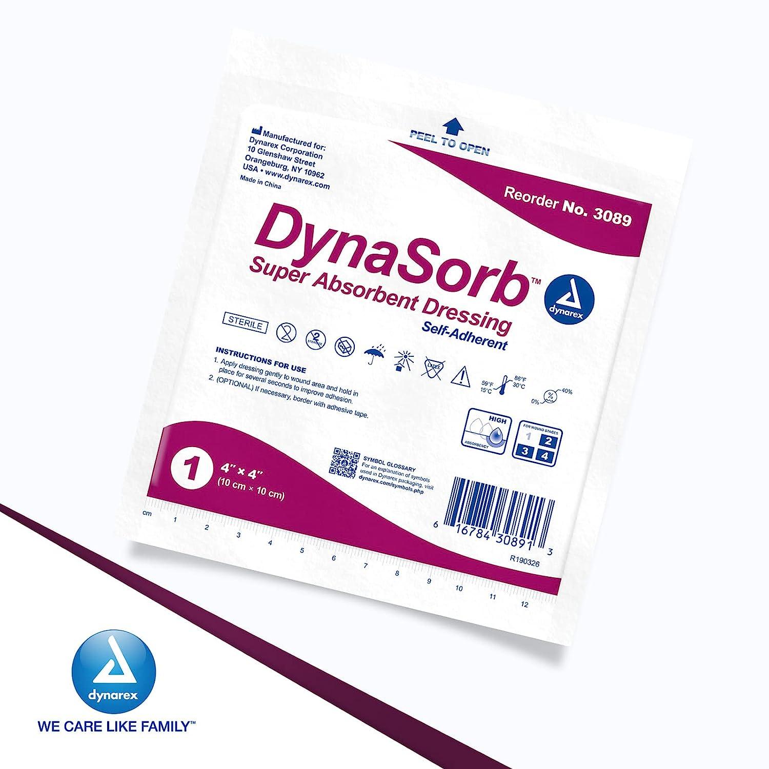 Dynarex DynaSorb Super Absorbent Dressings 4x4 - Sterile Wound Care ...