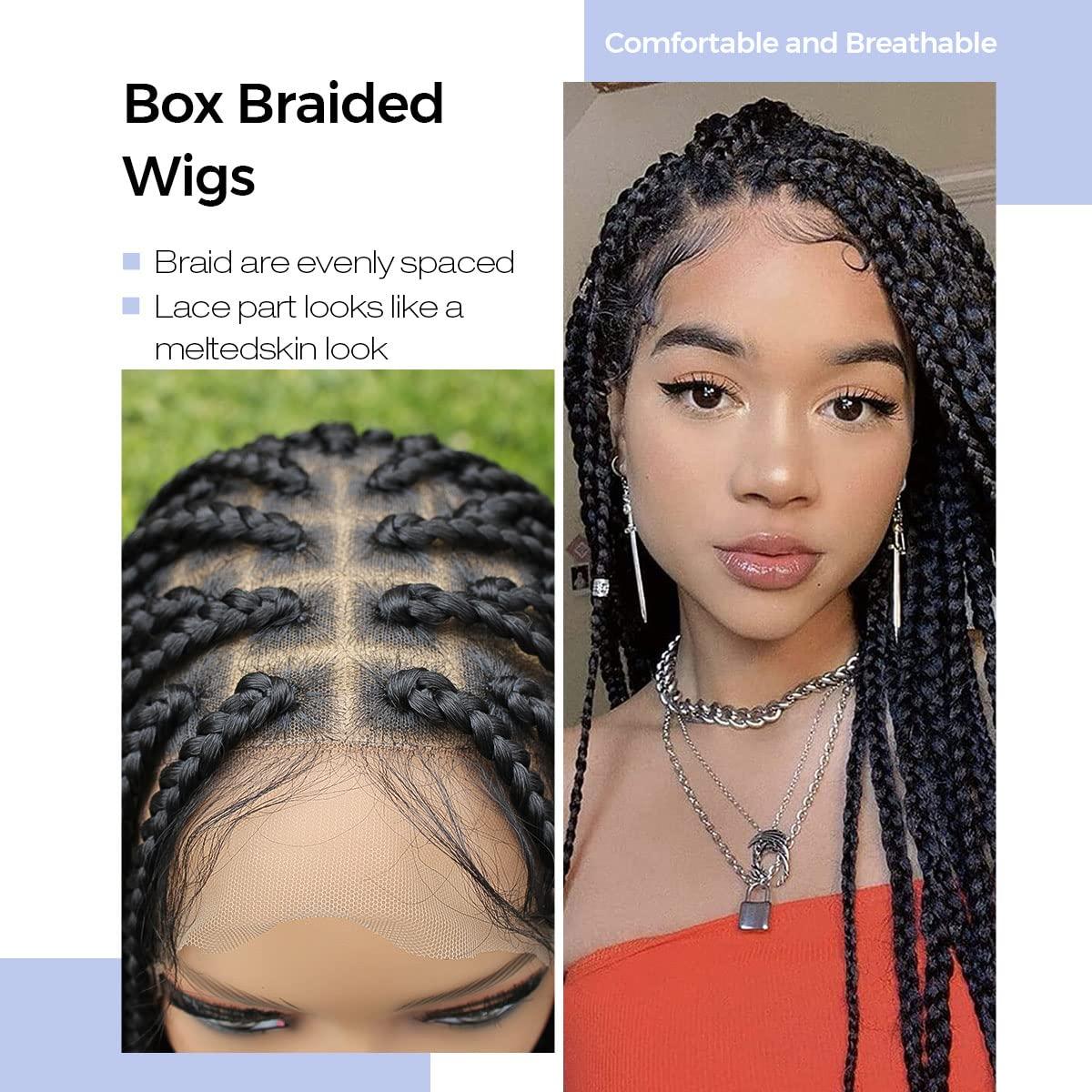 KRALER 36-Inch Full Lace Knotless Braided Wig for Black Women - Pre ...