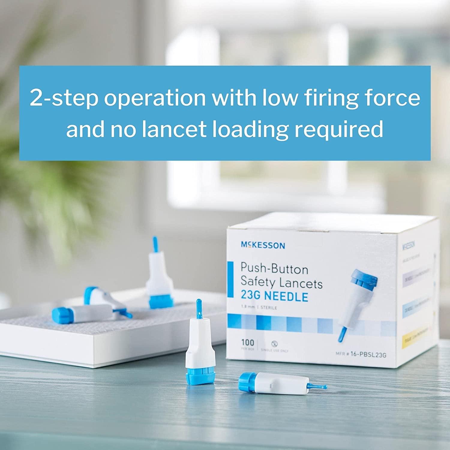 McKesson Safety Lancets Sterile Push-Button 23G Needle 1.8mm - 100 ...