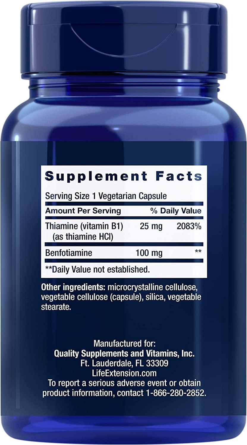 Life Extension Benfotiamine 100mg & Thiamine Supplement - Blood Sugar ...