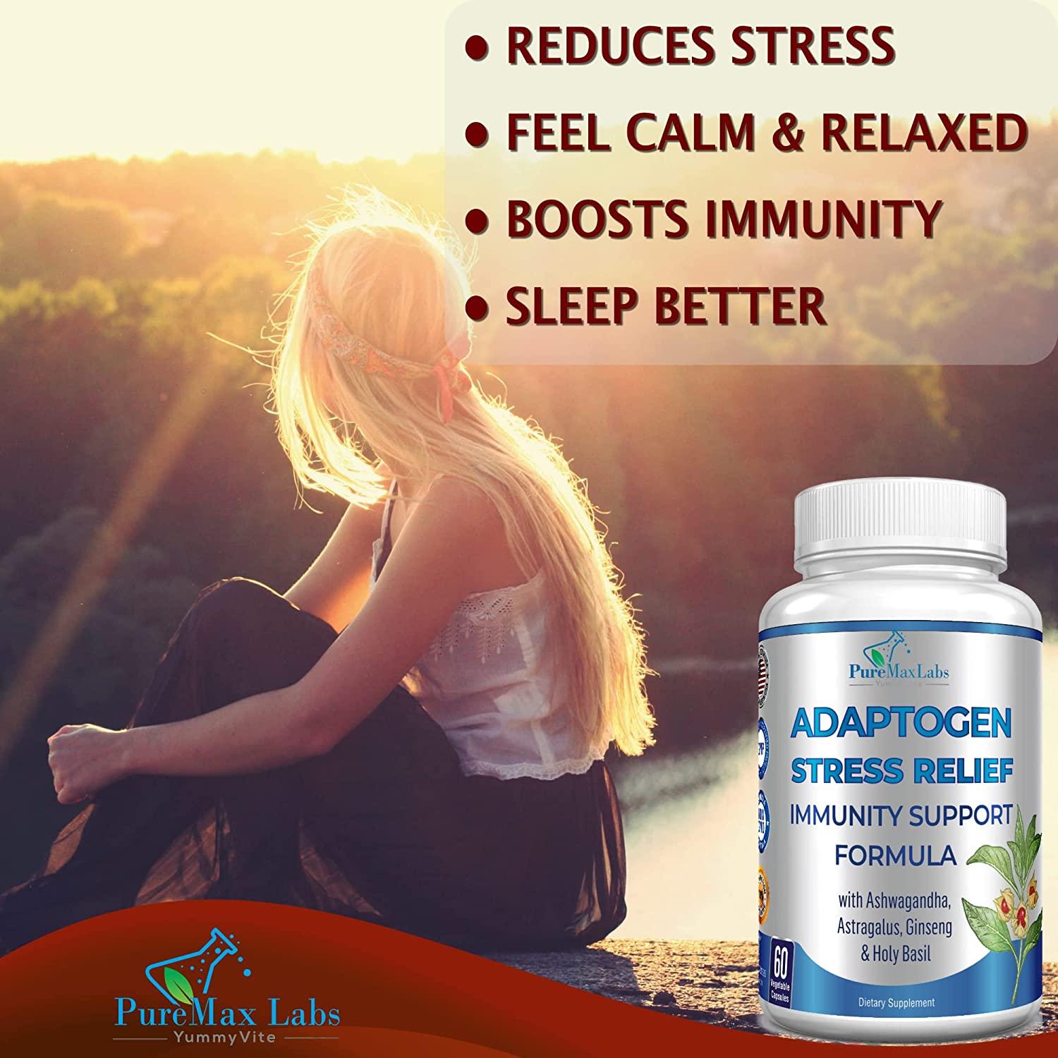 Adaptogen Stress Relief Immune Support Formula, 60 Capsules, Adrenal ...