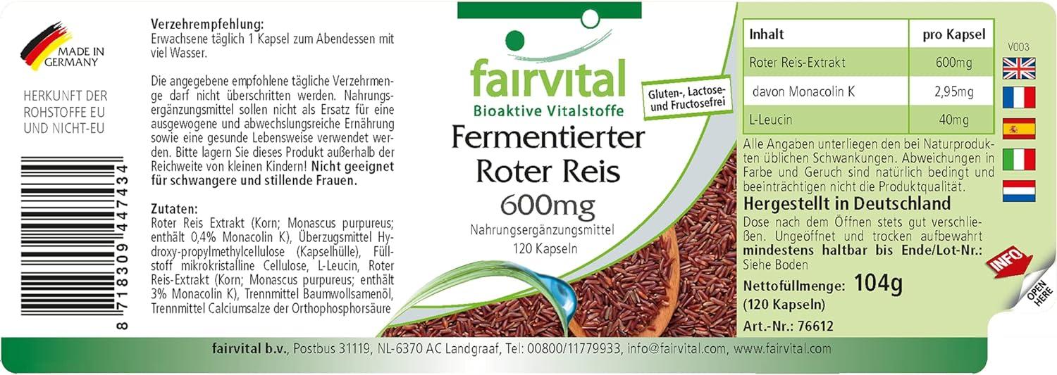Fairvital Fermented Red Rice 600mg Capsules | High-Dosage Monascus ...