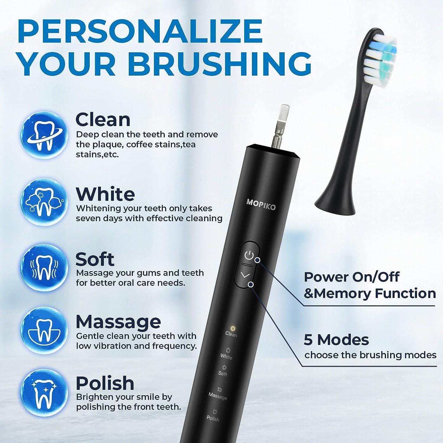 MOPIKO Travel Electric Toothbrush Kit - Sonic Rechargeable Toothbrush for Adults, Teens & Kids ...