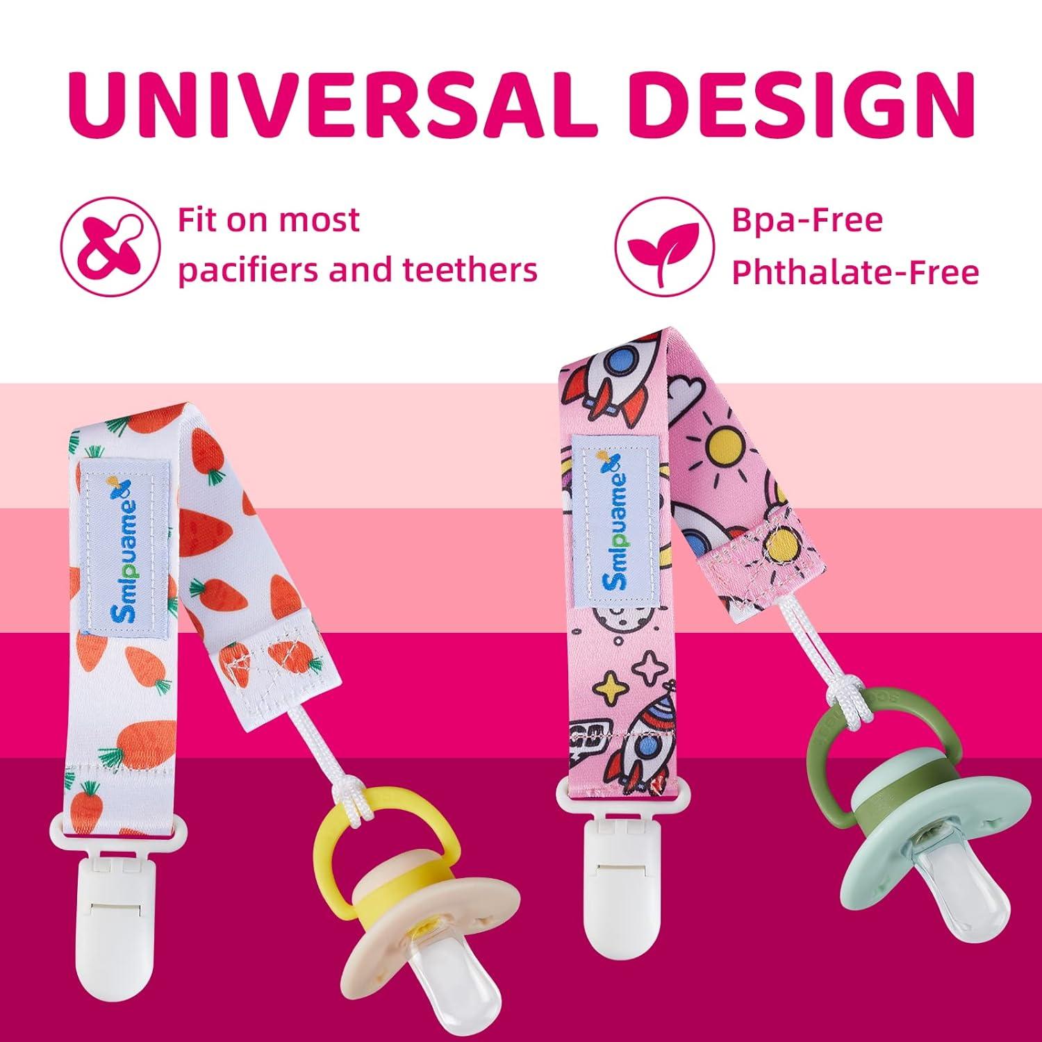 Smlpuame Baby Pacifier Chain - 6 BPA-Free Fabric Clips for Girls | Fits ...