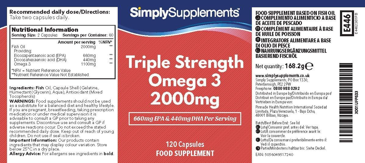 High Strength Omega 3 Fish Oil 2000mg | 120 Capsules | 660mg EPA ...