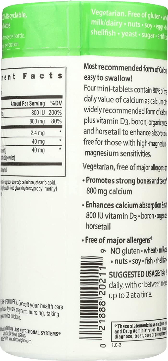 Rainbow Light Calcium Citrate Mini-Tabs - Food-Based Calcium Supplement ...