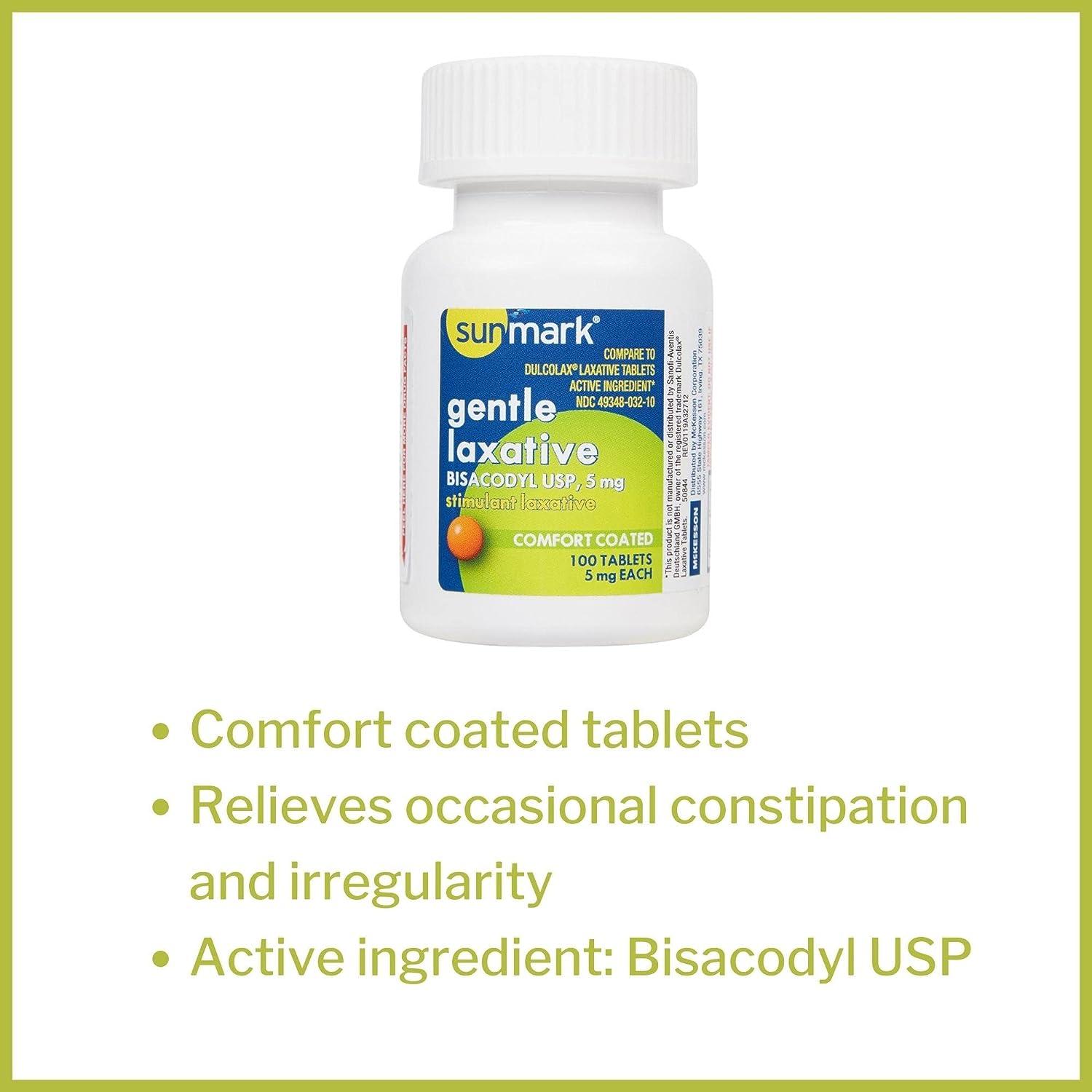 Sunmark Bisacodyl Laxative Tablets - 5mg Strength, 100 Tablets - Gentle ...
