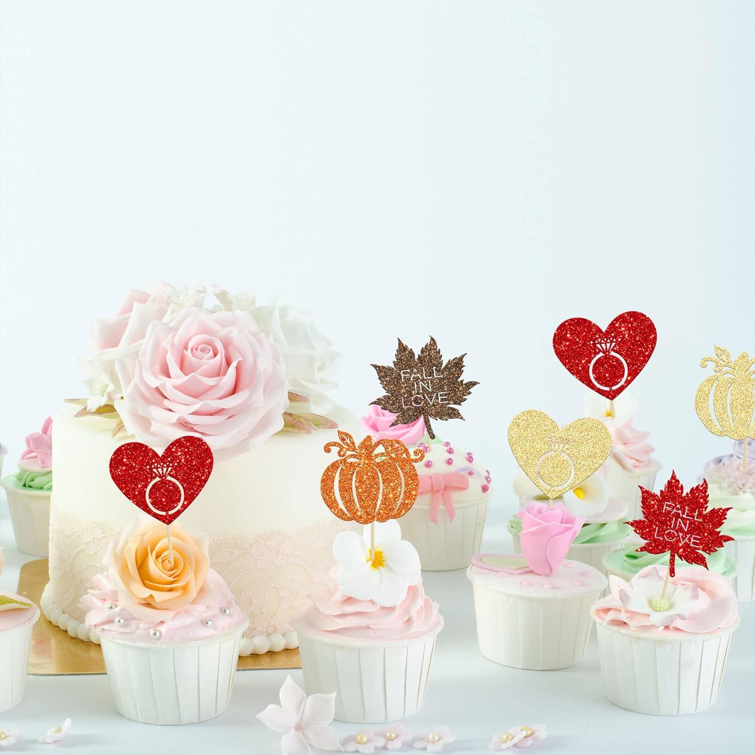 Gyufise 24Pcs Glitter Fall in Love Cupcake Topper Fall Pumpkin Wedding ...