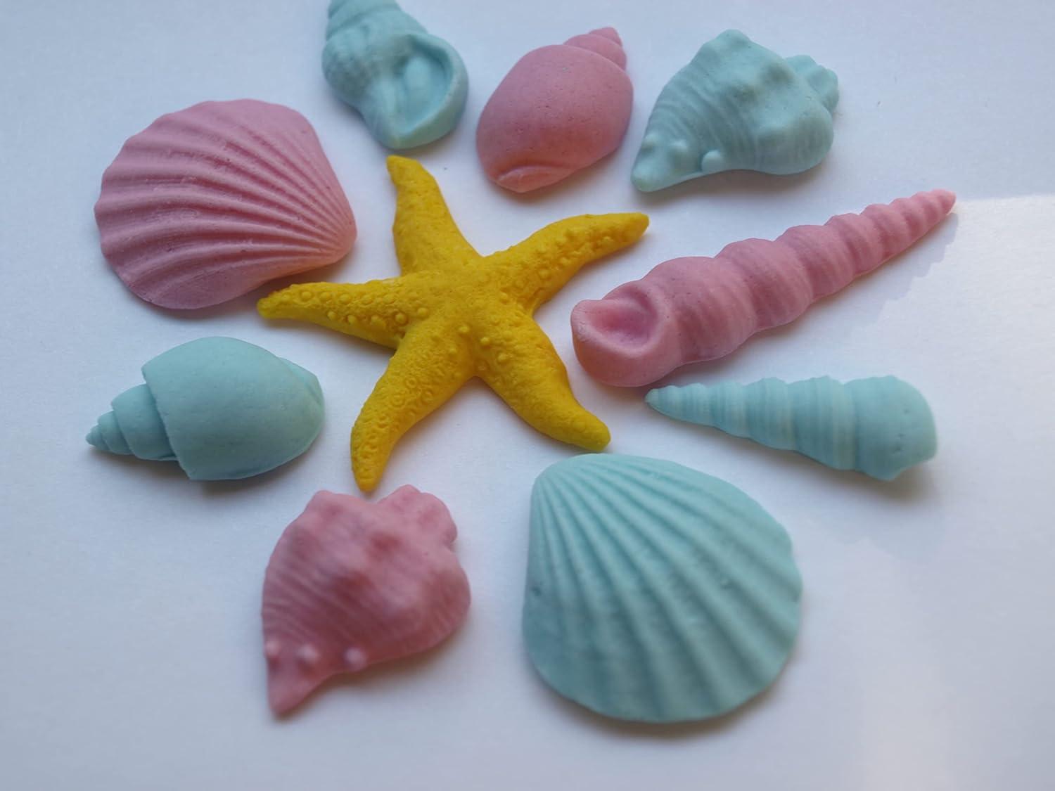 Rainbow Cake Toppers 10x Edible Seashells Little Mermaid Beach Party ...