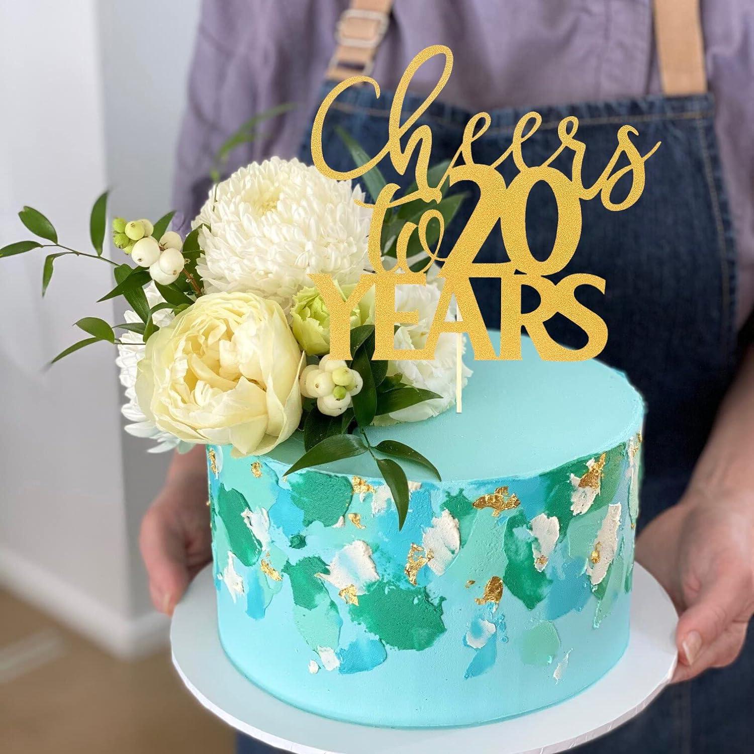 Cheers 20 To Years Cake Topper - Gold Glitter Happy 20 Birthday Cake ...