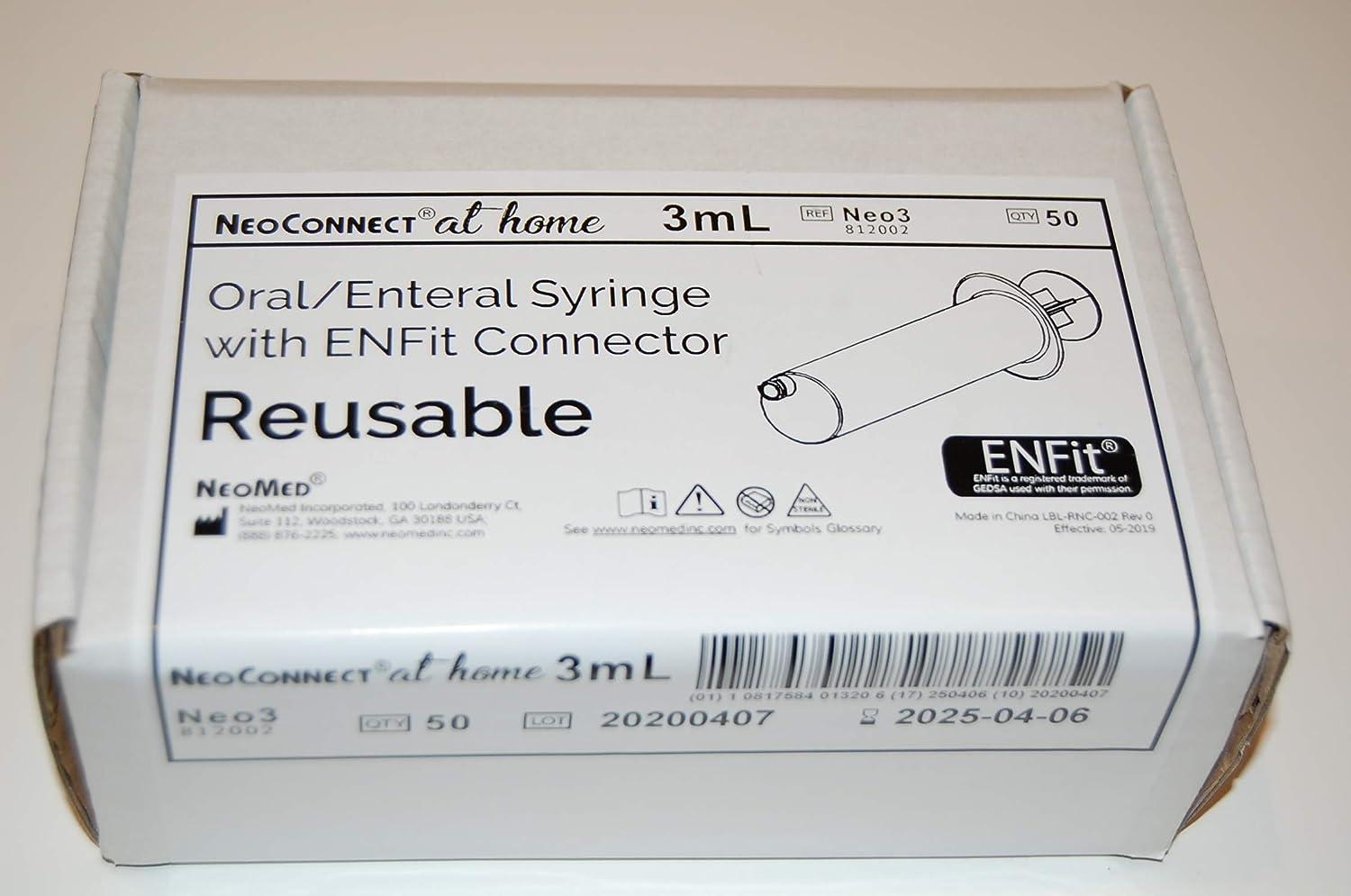 NeoMed at Home 3mL Bolus Reusable O-Ring Syringe with ENFit | Box of 50 ... NeoMed at Home 3mL Bolus Reusable O-Ring Syringe with ENFit | Box of 50 ...