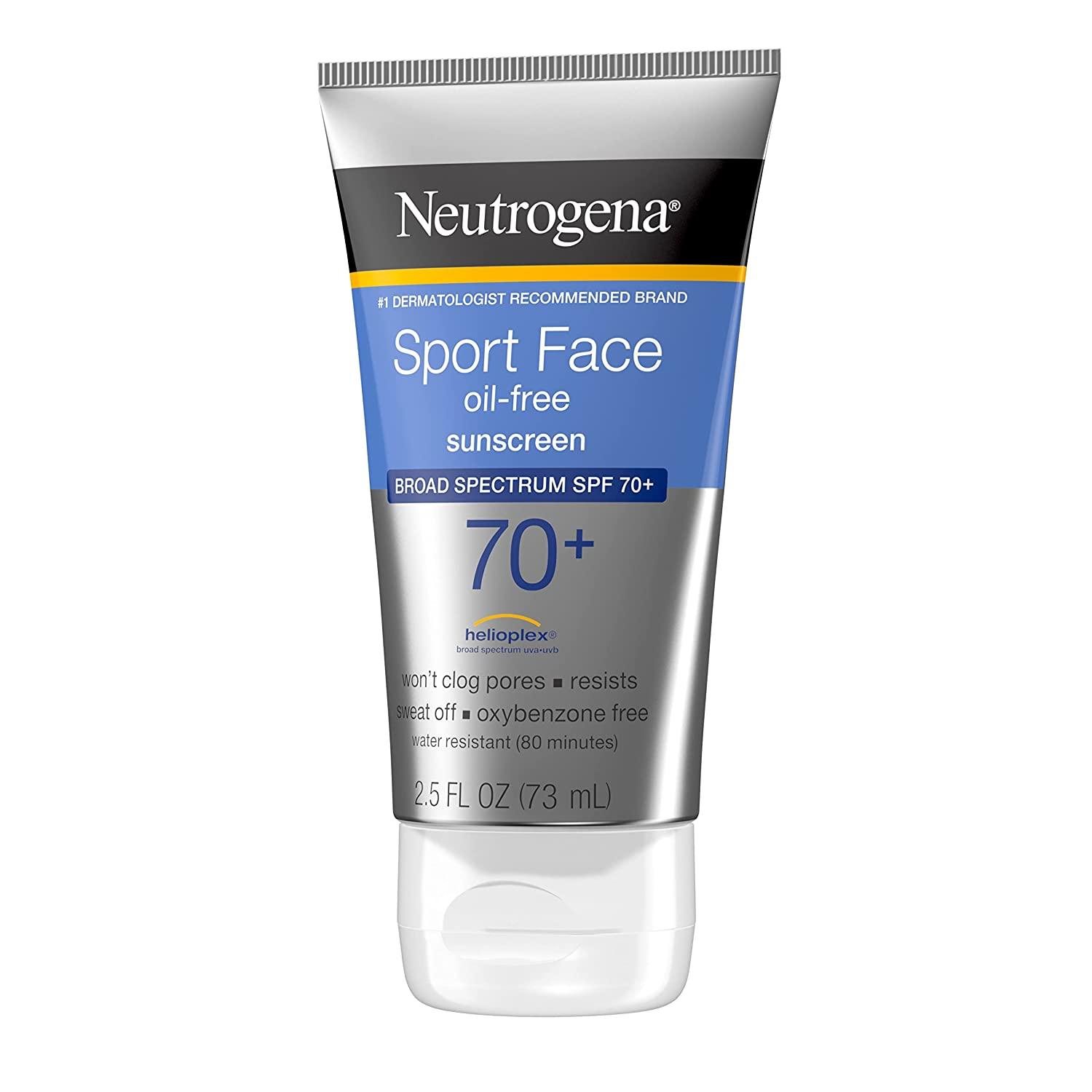Neutrogena Sport Face Sunscreen SPF 70+ | Oil-Free, Sweat-Resistant, 2. ...
