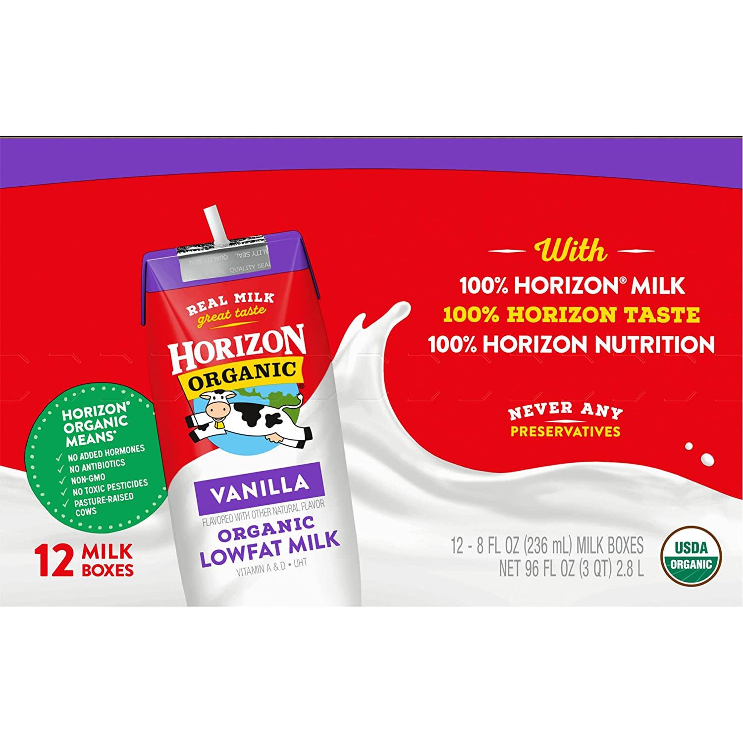 Horizon Organic 1% Low Fat Vanilla Milk Boxes, 8 oz, 12 Pack - Shelf ...