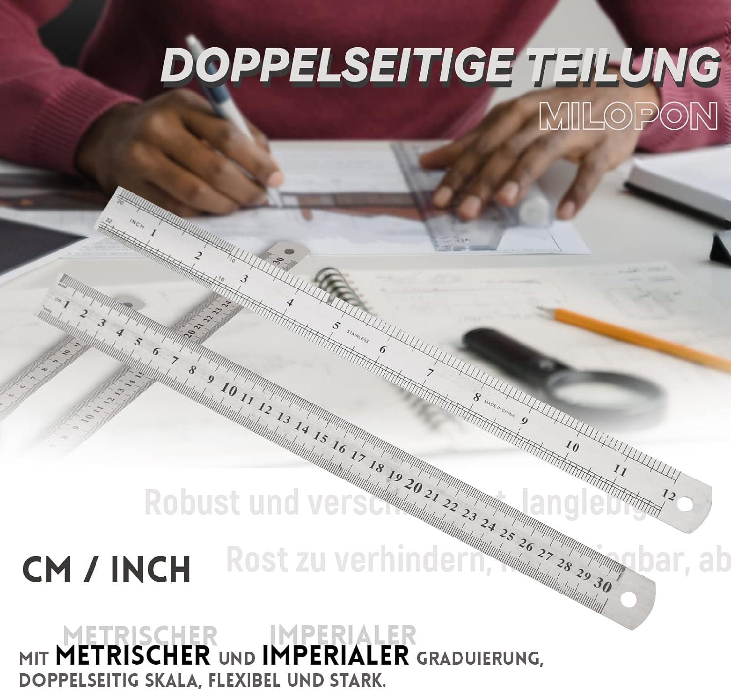 Stainless Steel Ruler with Conversion Chart - 15 20 & 30 cm | Durable ...
