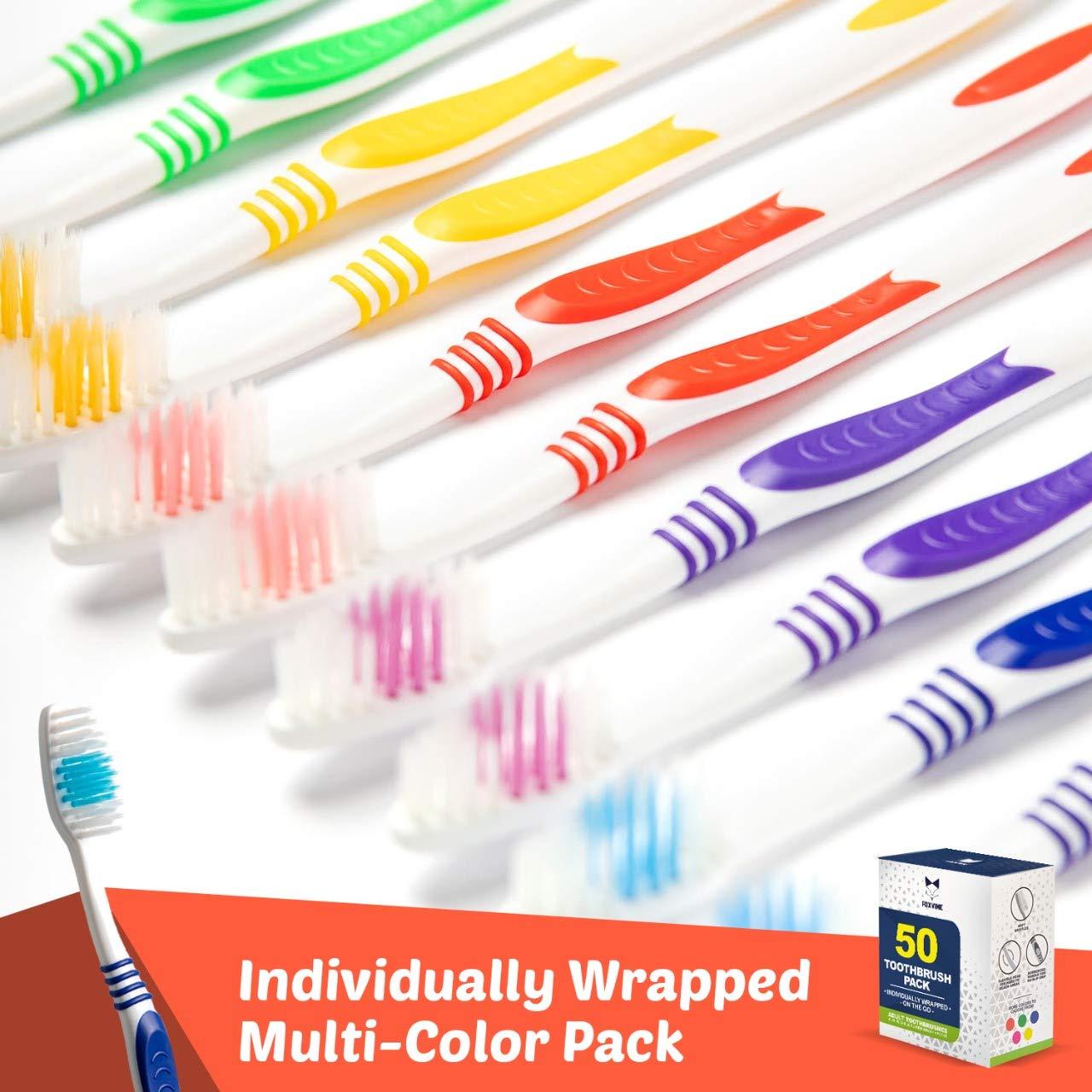 50 Pack Bulk Individually Wrapped Toothbrushes for Adults and Kids ...